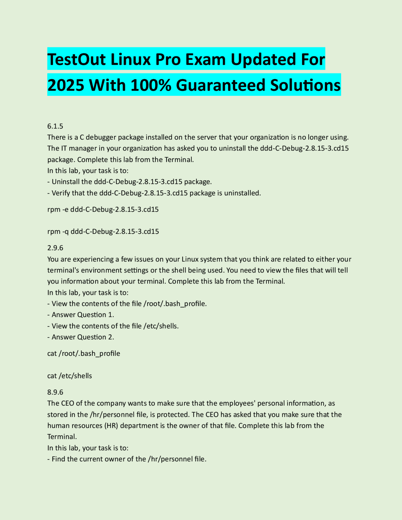 TestOut Linux Pro Exam Updated For 2025 With 100% Guaranteed Solutions ...