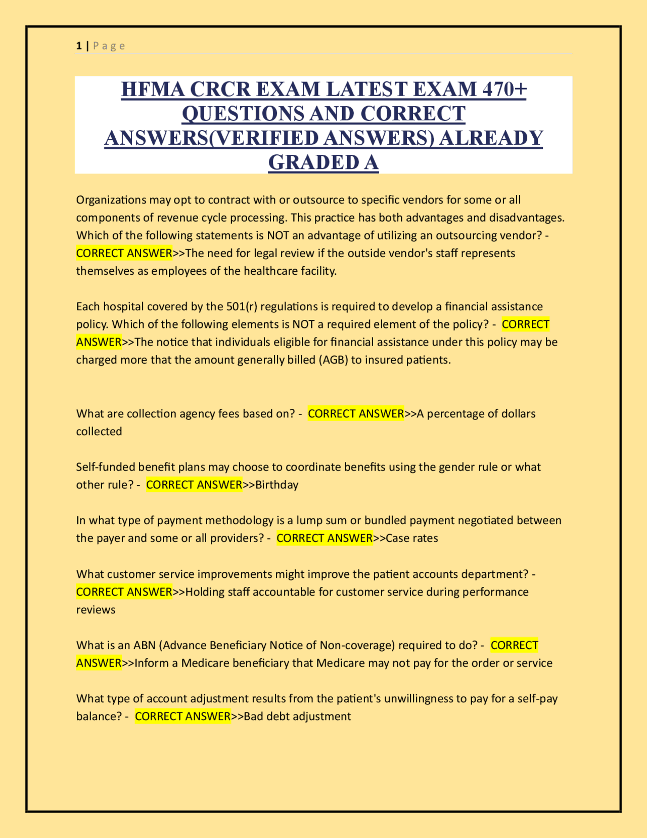 HFMA CRCR Exam Prep: 470+ Questions & Answers for Revenue Cycle ...