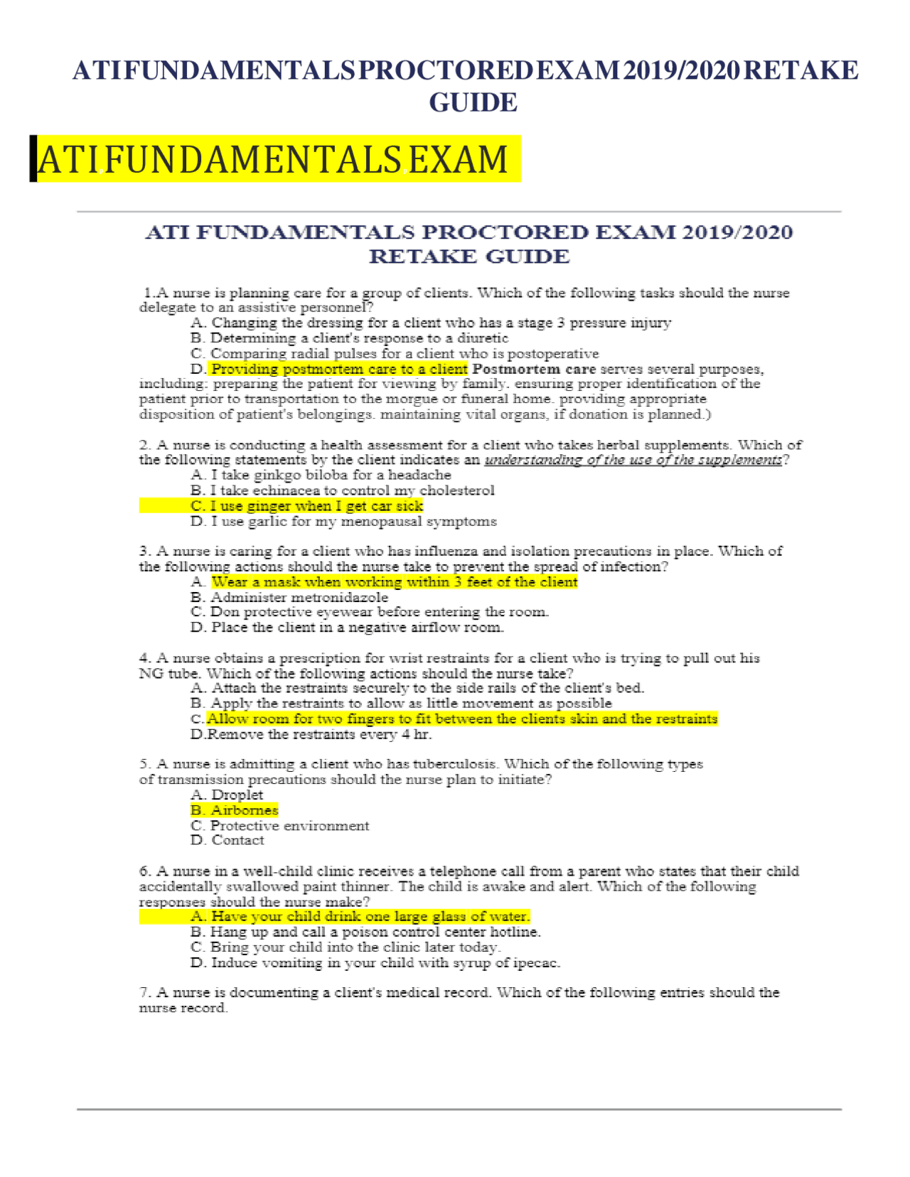 ATI FUNDAMENTALS RETAKE EXAM 2 WITH NEXT GEN QUESTIONS AND CORRECT ...