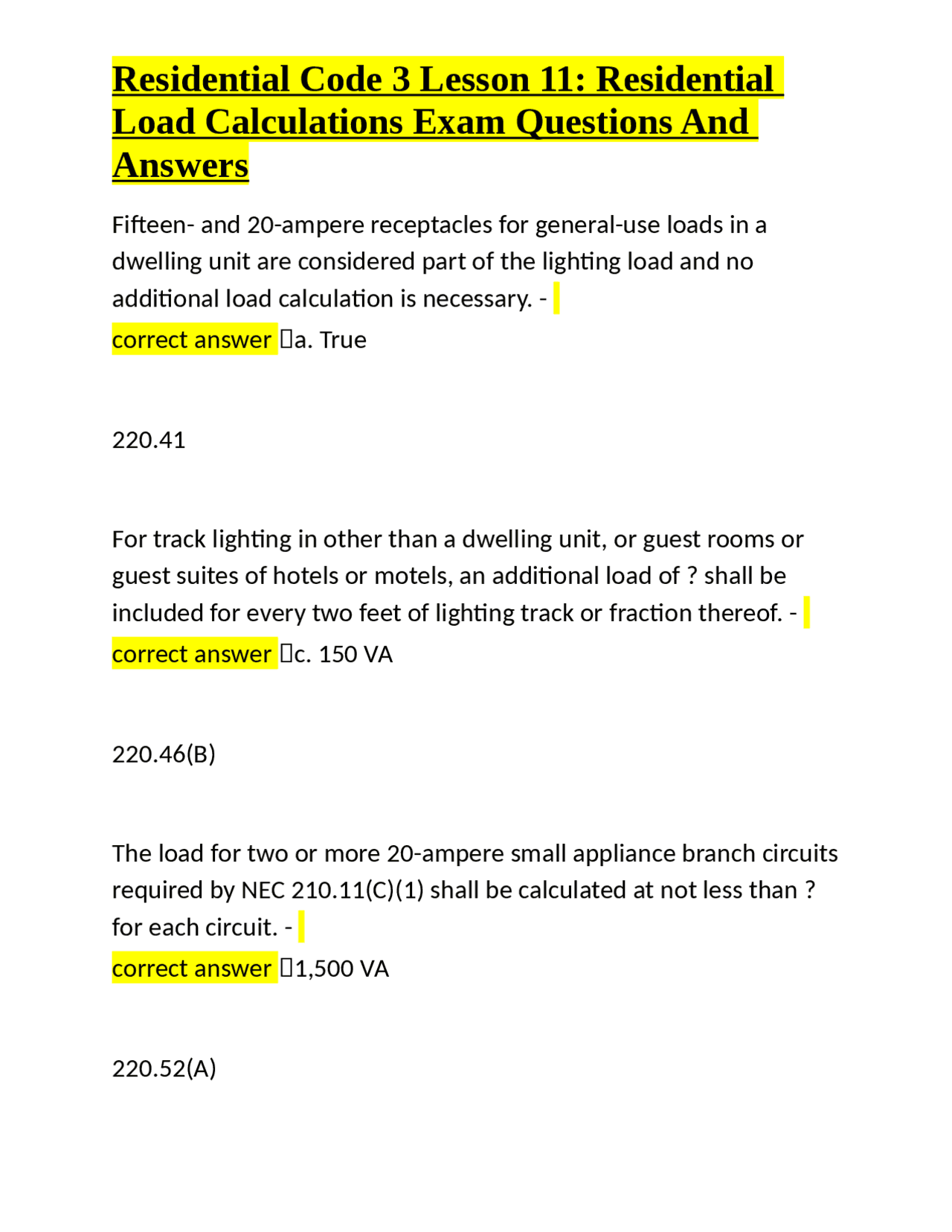 Residential Load Calculations: Exam Q&A | Exams Electrical and ...