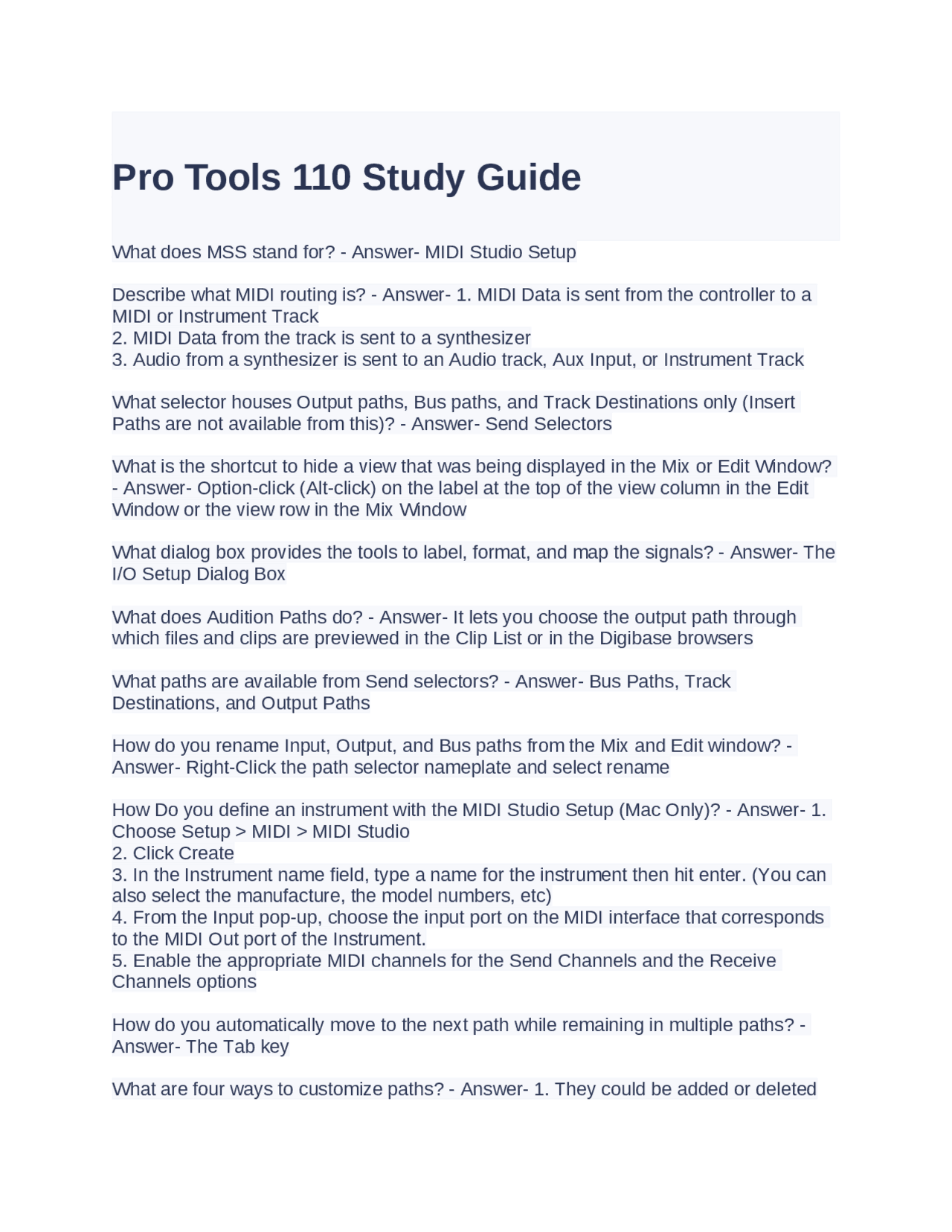 Pro Tools 110 Study Guide Questions with correct Answers 100% | Exams ...