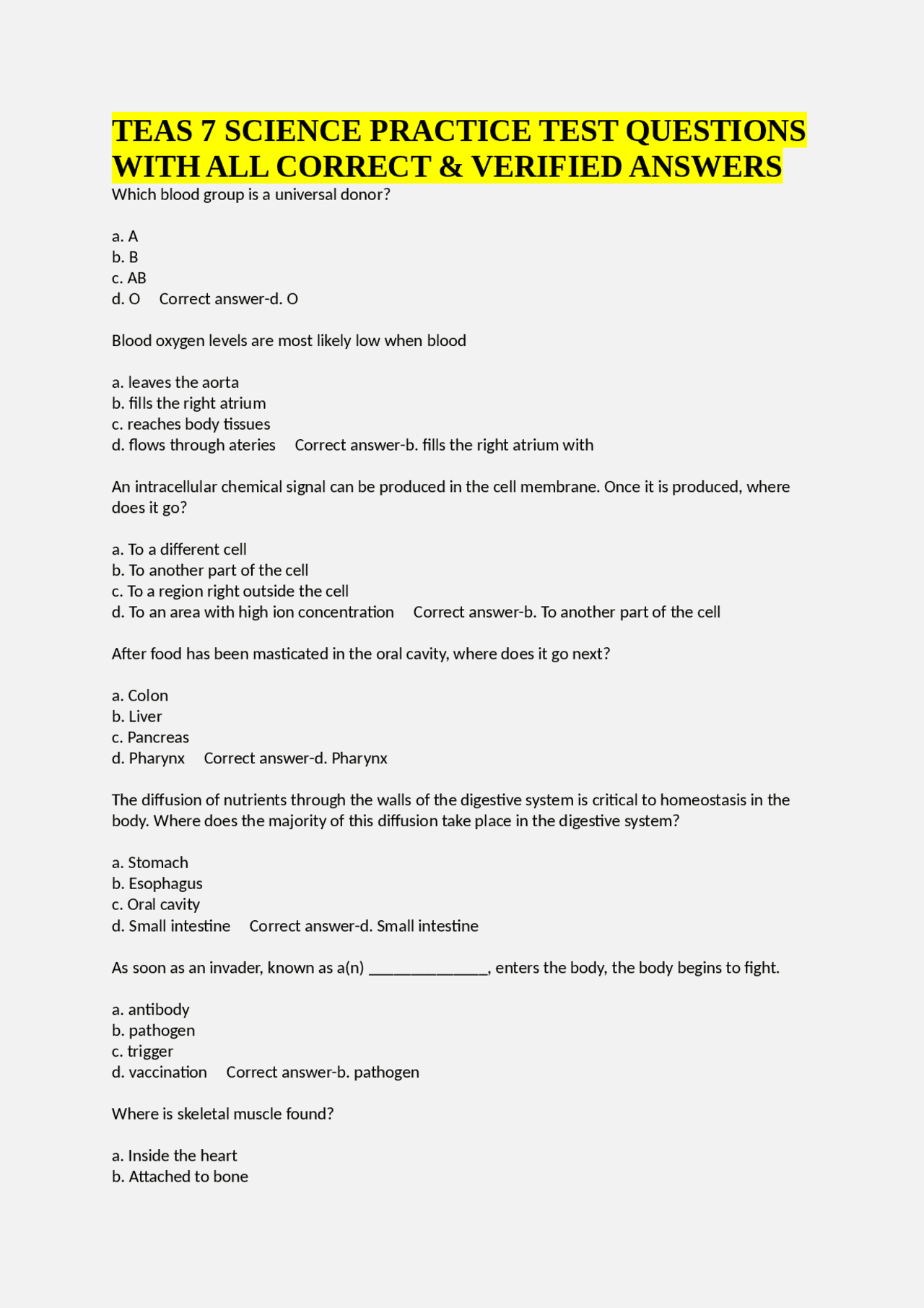 TEAS 7 SCIENCE PRACTICE TEST QUESTIONS WITH ALL CORRECT & VERIFIED ...