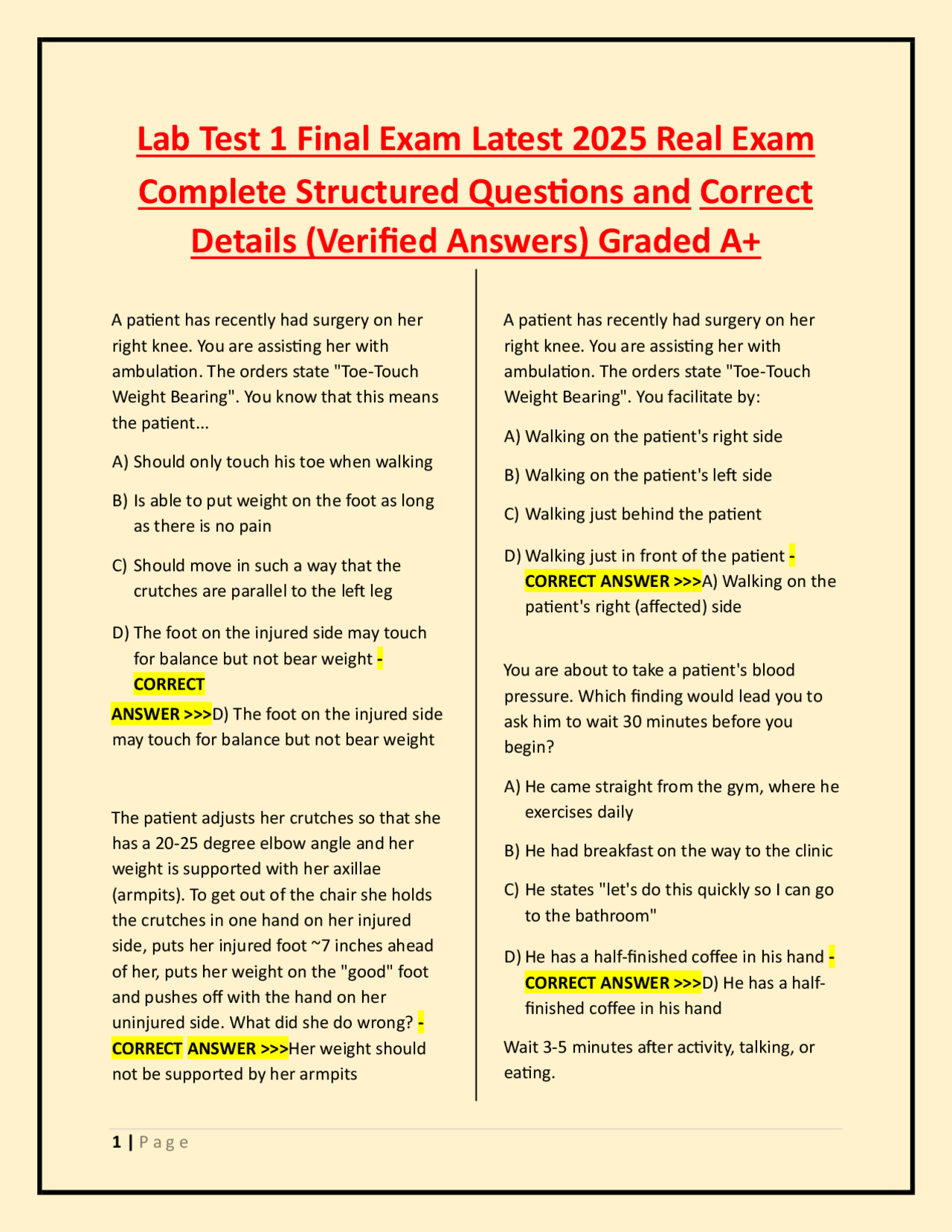 Lab Test 1 Final Exam Latest 2025 Real Exam Complete Structured ...