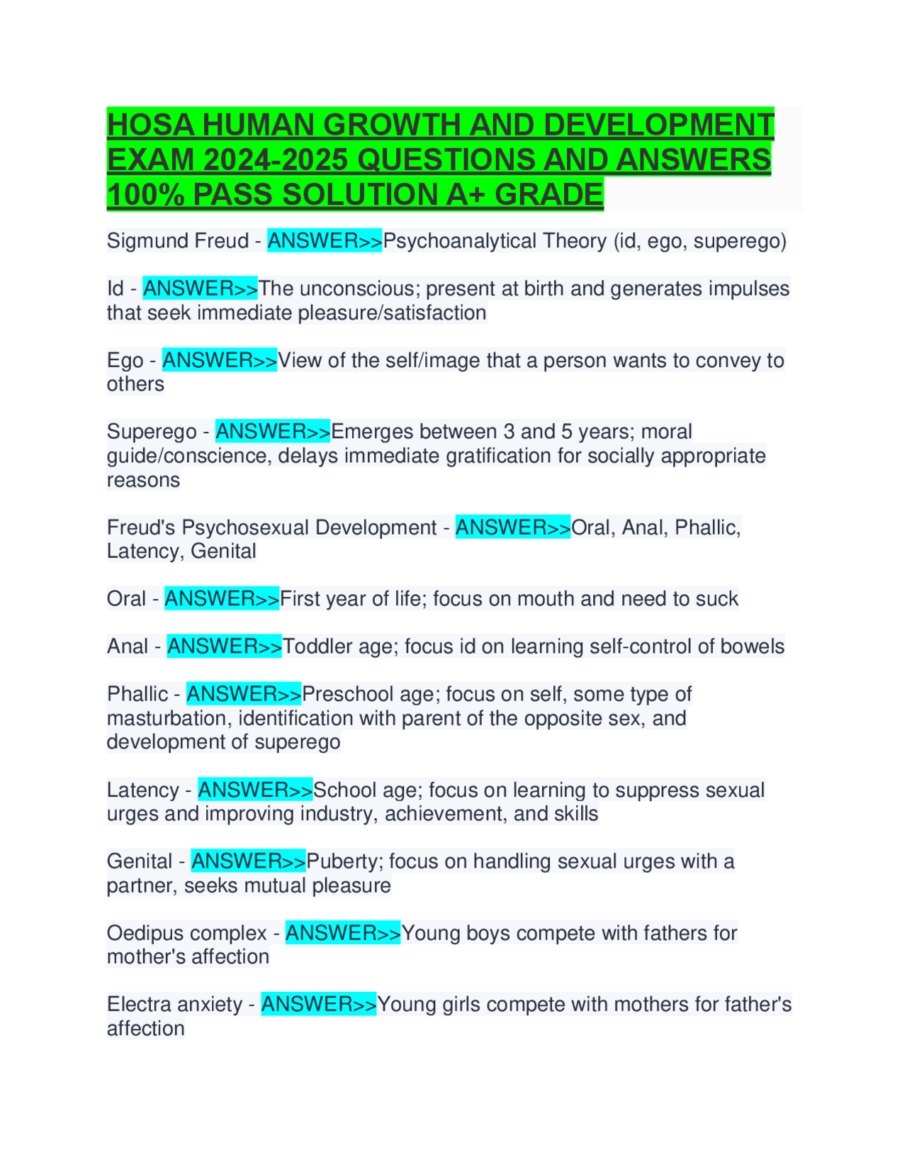 HOSA HUMAN GROWTH AND DEVELOPMENT EXAM 2024-2025 QUESTIONS AND ANSWERS ...