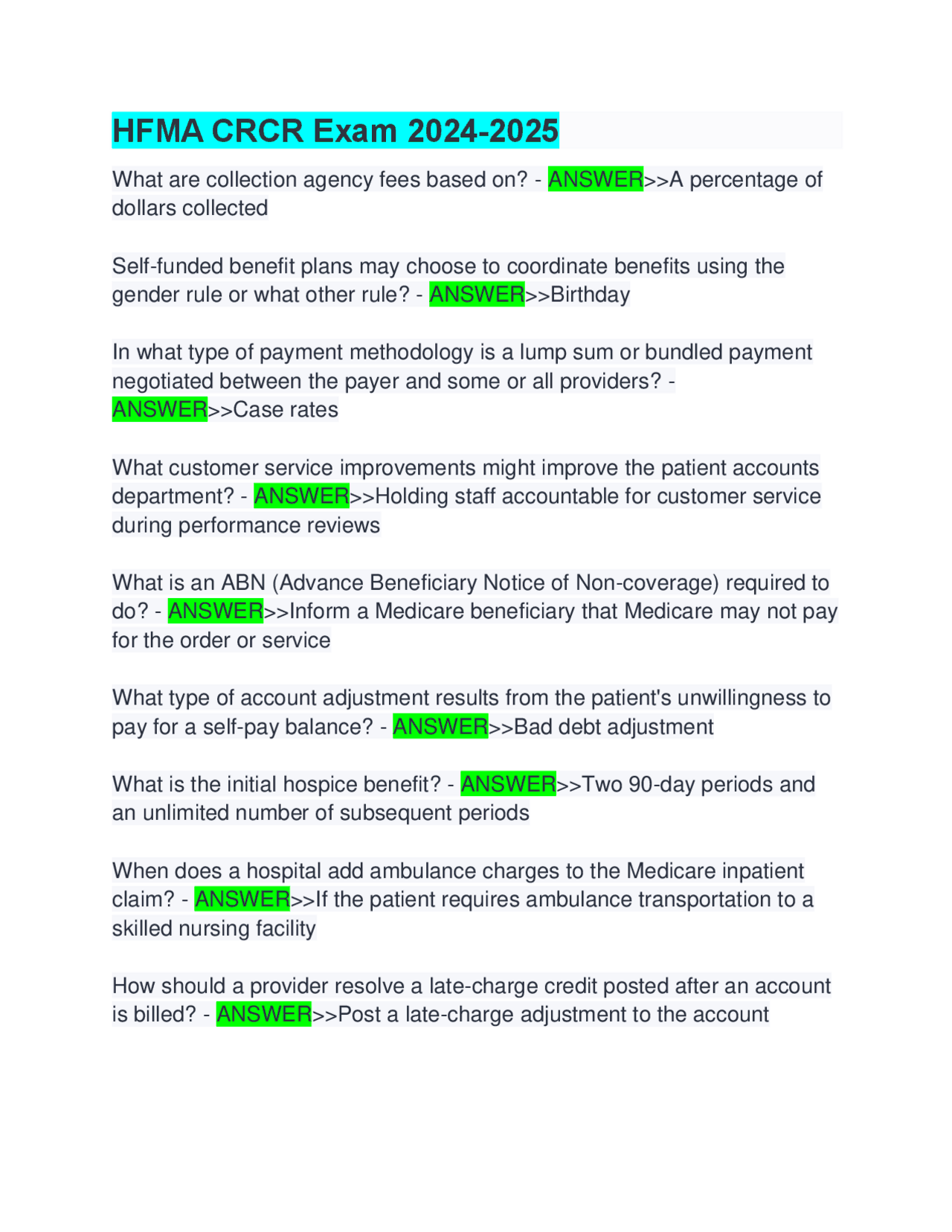 HFMA CRCR Exam Prep: 2024-2025 Q&A for Revenue Cycle Certification ...