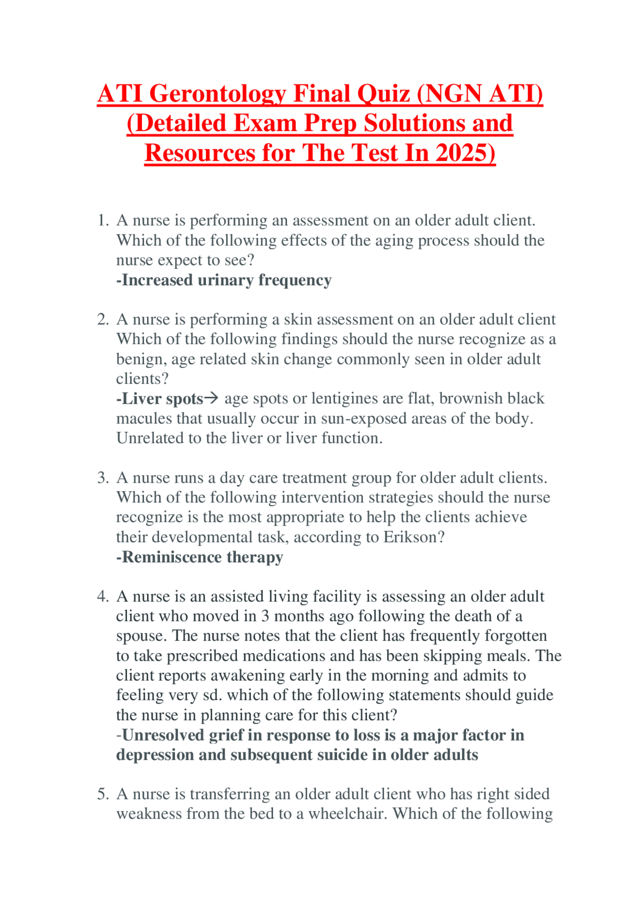 Gerontology Nursing Assessment Prep: Quiz with Detailed Solutions ...