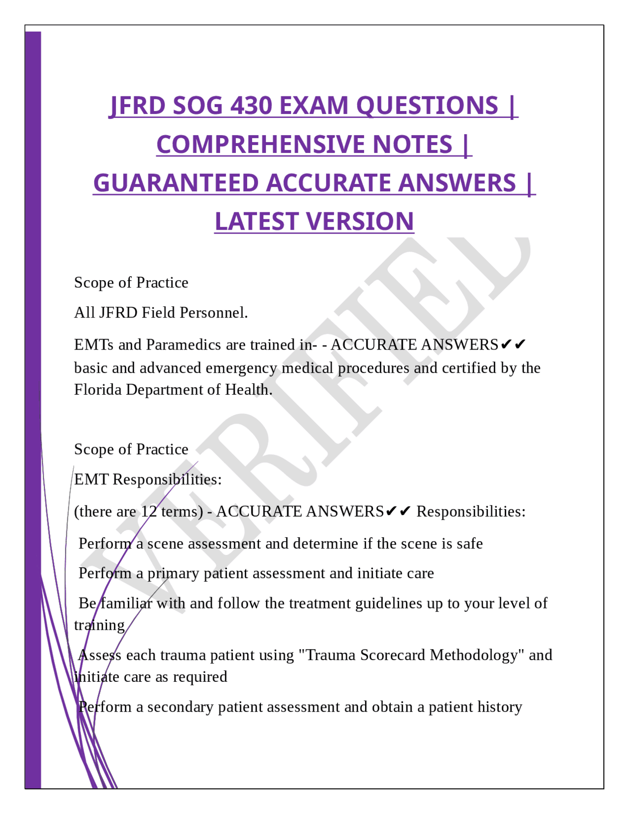 JFRD SOG 430 EXAM QUESTIONS |COMPREHENSIVE NOTES |GUARANTEED ACCURATE ...