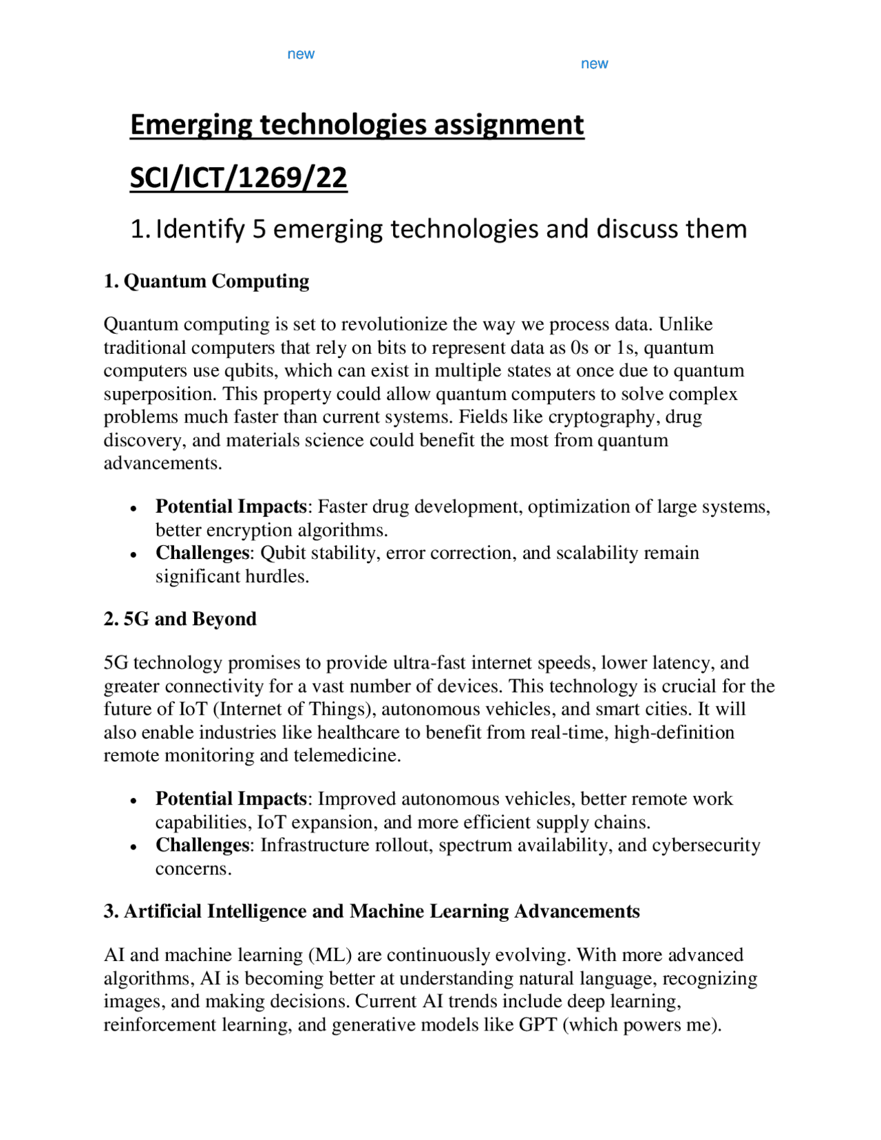 Emerging technologies assignment | Exams Information and Computer Technology | Docsity