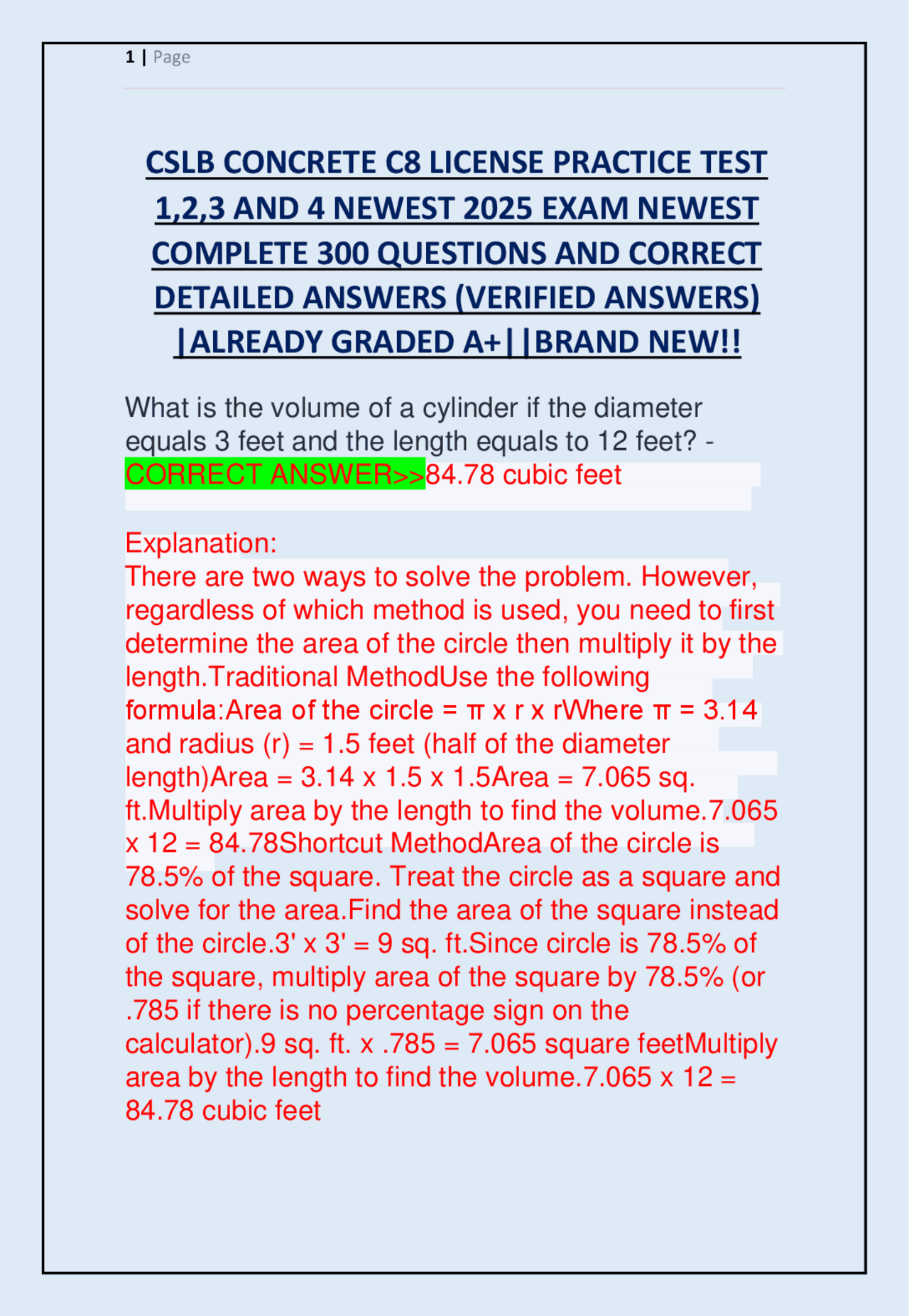 CSLB CONCRETE C8 LICENSE PRACTICE TEST 1,2,3 AND 4 NEWEST 2025 EXAM ...