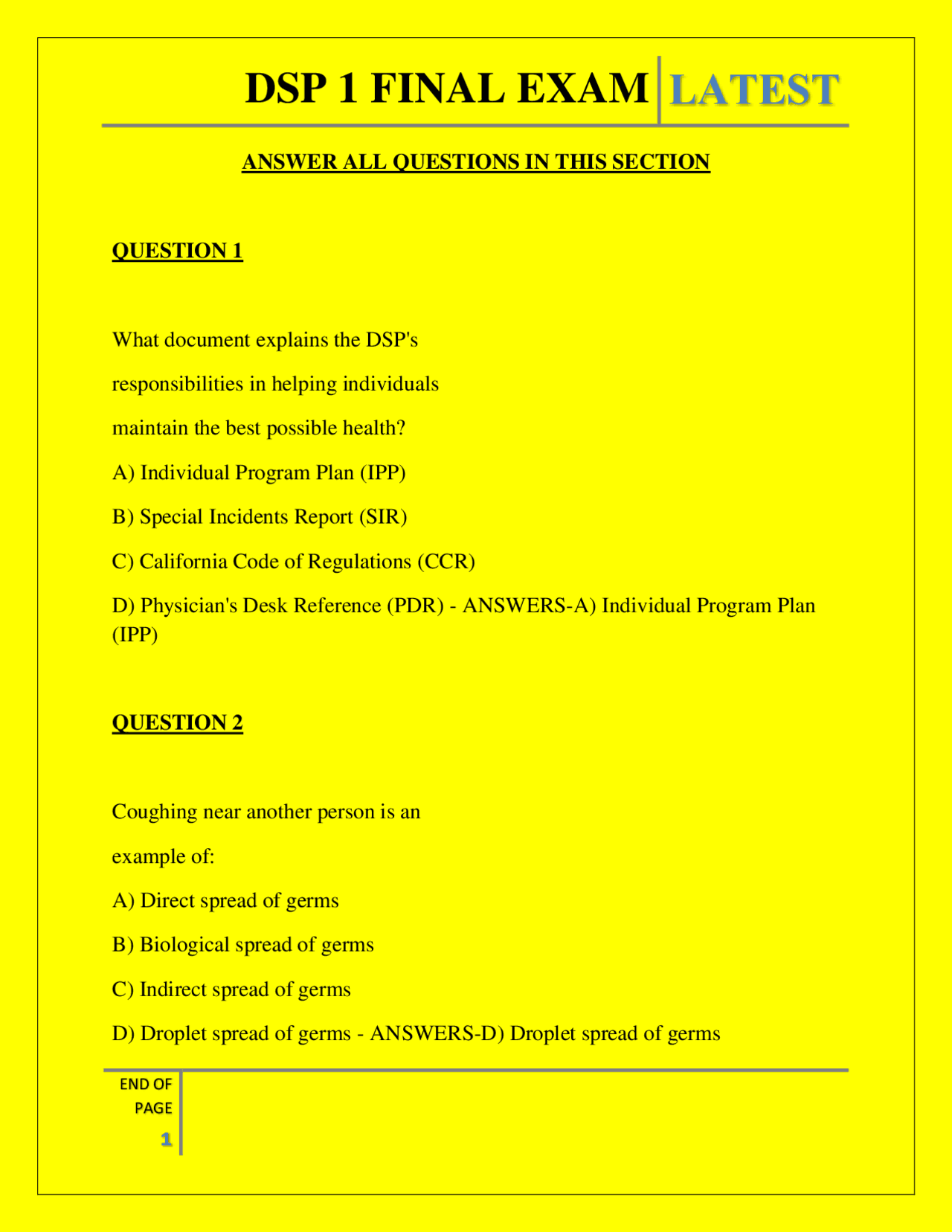 DSP 1 Final Exam: Latest Questions and Answers for Direct Support ...