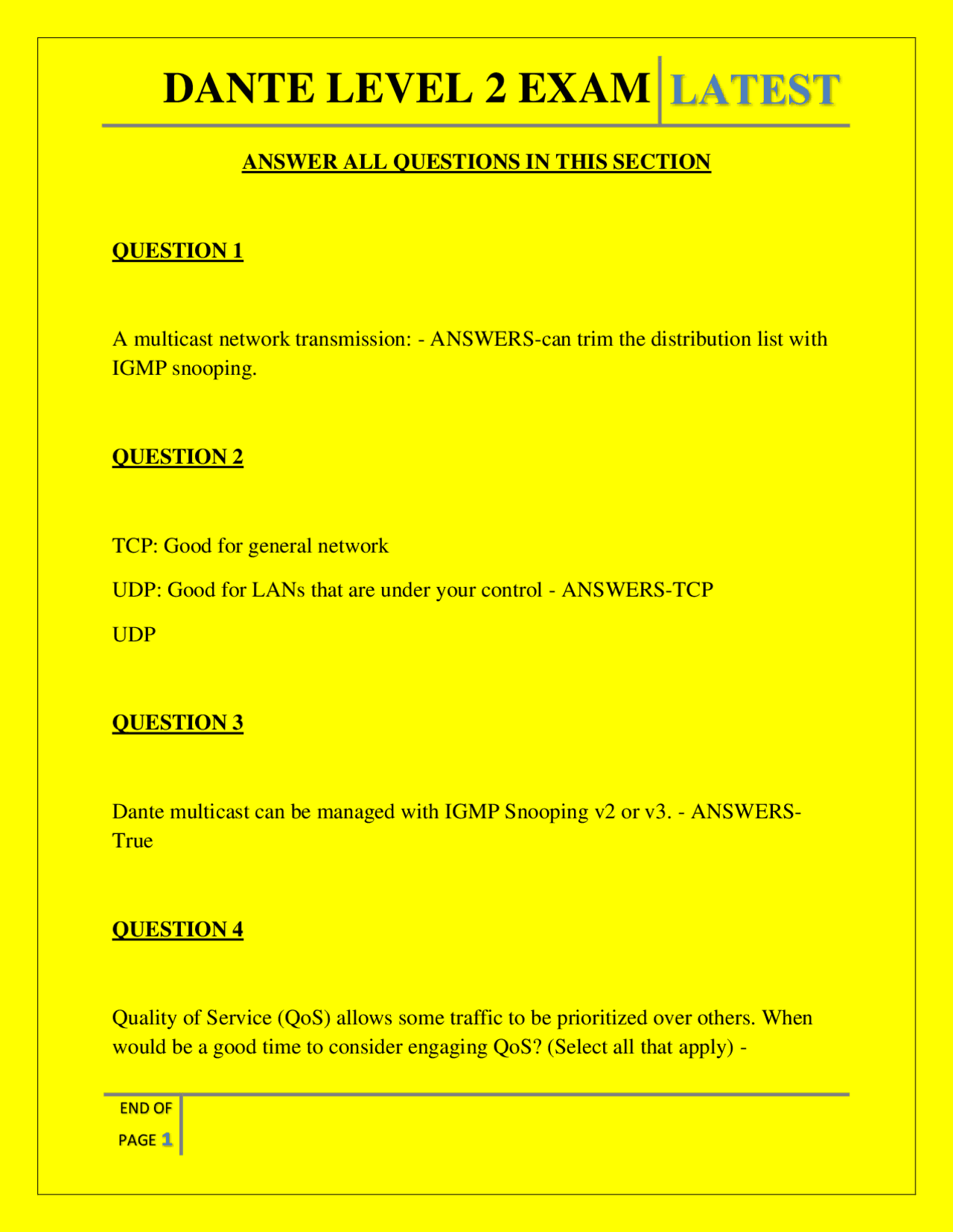 Dante Level 2 Certification Exam: Networking Q&A | Exams Computer ...