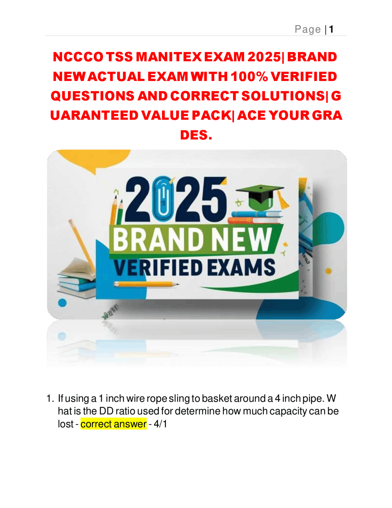 NCCCO MOBILE CRANE OPERATOR CERTIFICATION PRACTICE EXAM 4 (A NEW ...