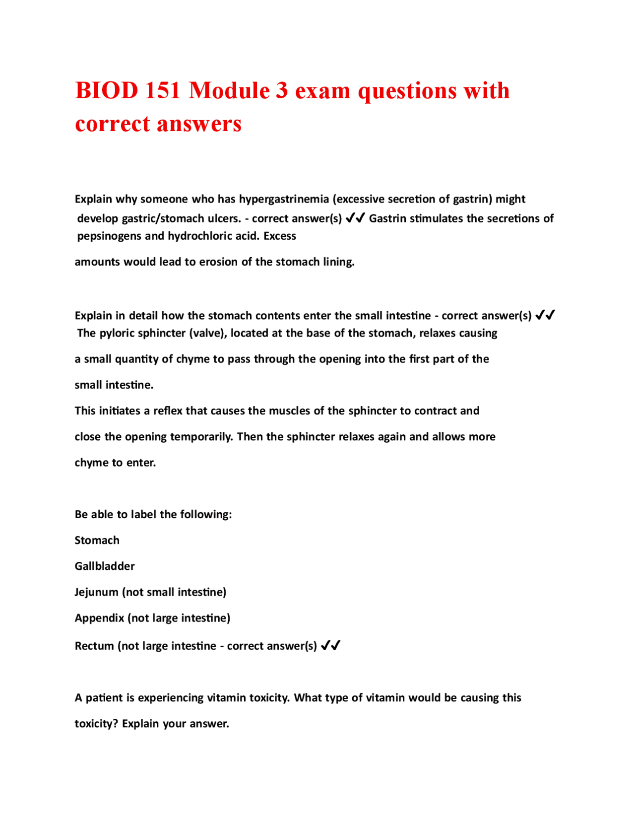 BIOD 151 Module 3 exam questions with correct answers | Exams Biology ...