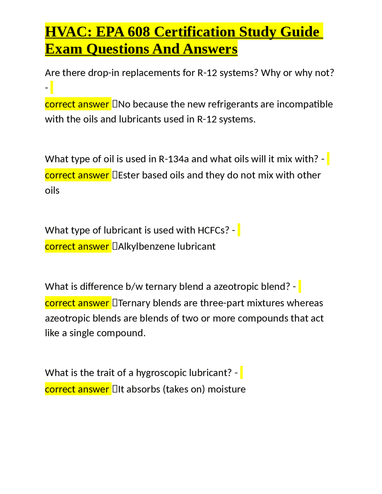EPA 608 Certification Exam Study Guide: HVAC Refrigerant Handling ...