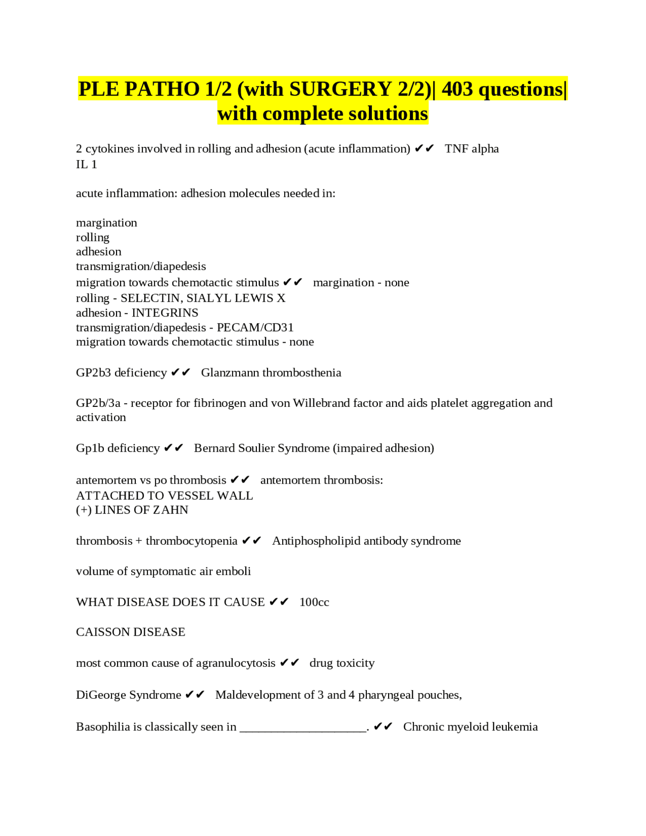 PLE PATHO 1/2 (with SURGERY 2/2)| 403 questions| with complete ...