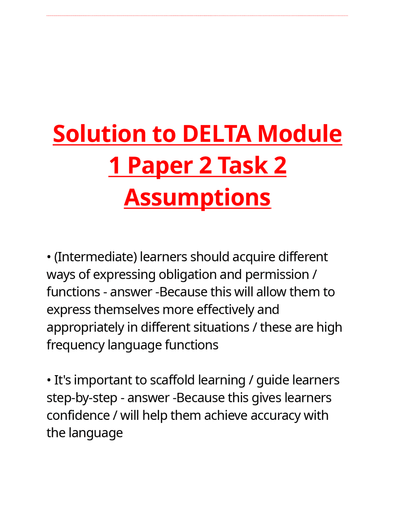 Solution to DELTA Module 1 Paper 2 Task 2 Assumptions.docx | Exams Nursing | Docsity