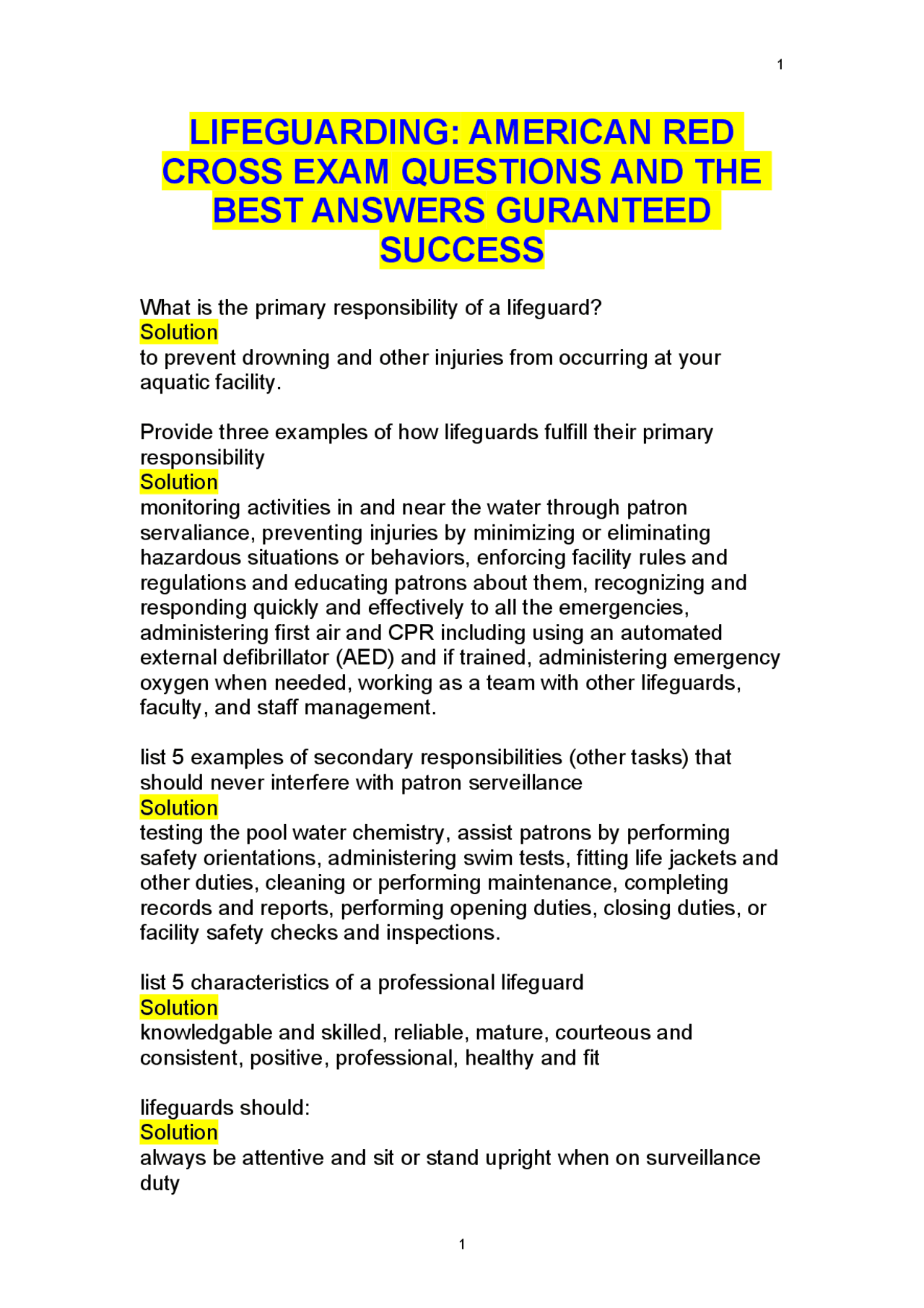 Lifeguarding Exam Q&A: American Red Cross Certification Guide | Exams ...