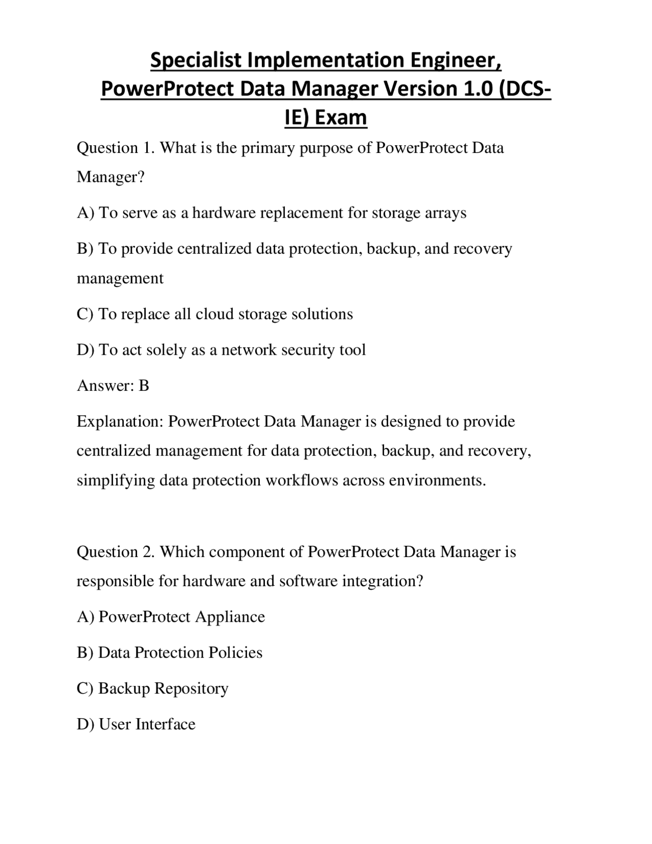 Specialist Implementation Engineer, PowerProtect Data Manager Version 1.0 (DCS-IE) Exam | Exams ...