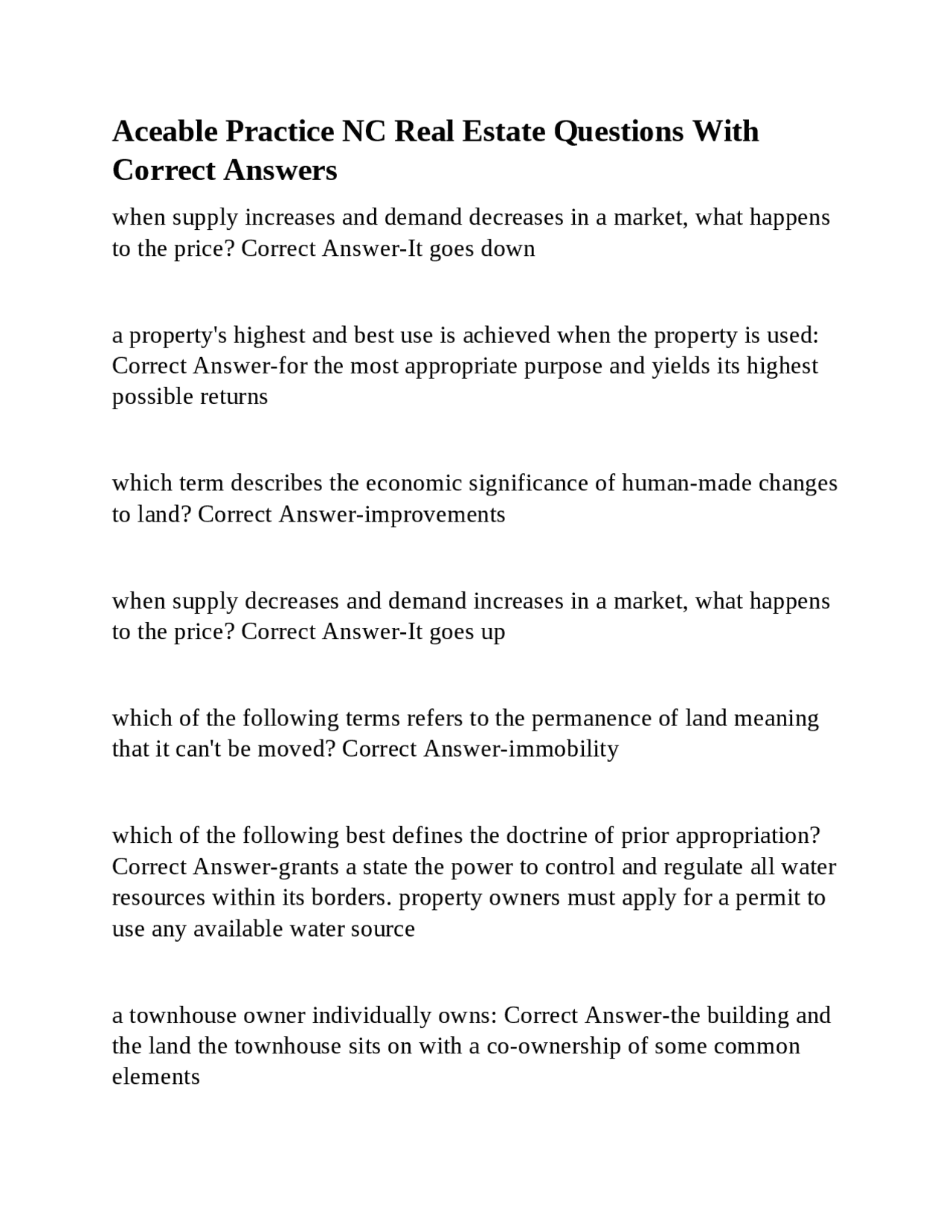 Aceable Practice NC Real Estate Questions With Correct Answers | Exams ...