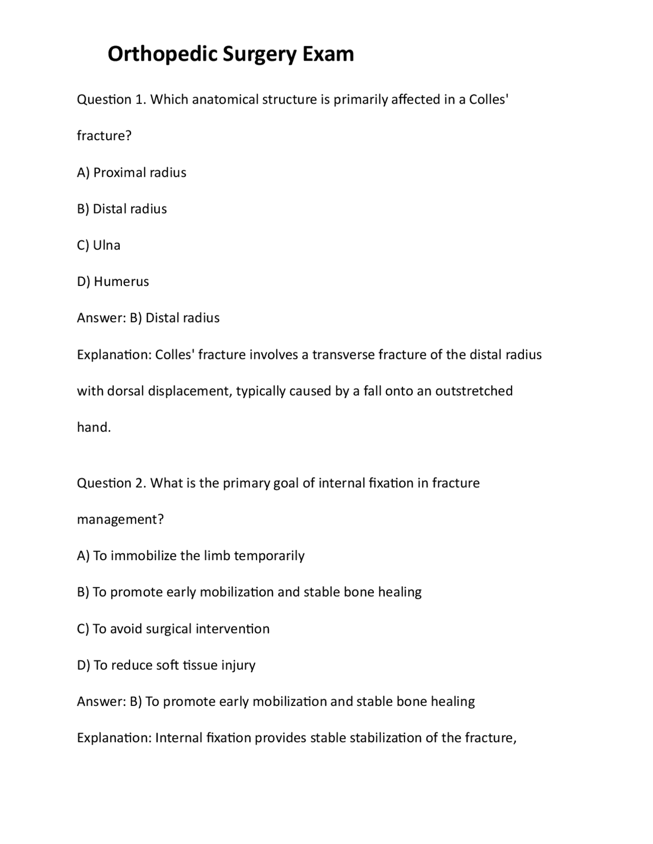 Orthopedic Surgery Exam | Exams Technology | Docsity