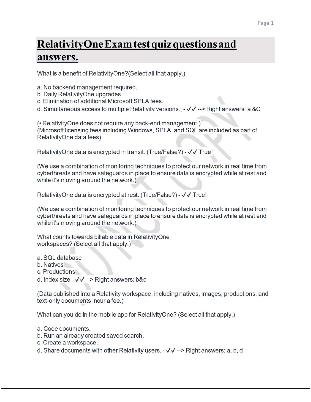 RelativityOne Exam test quiz questions and answers. | Exams Signals and ...