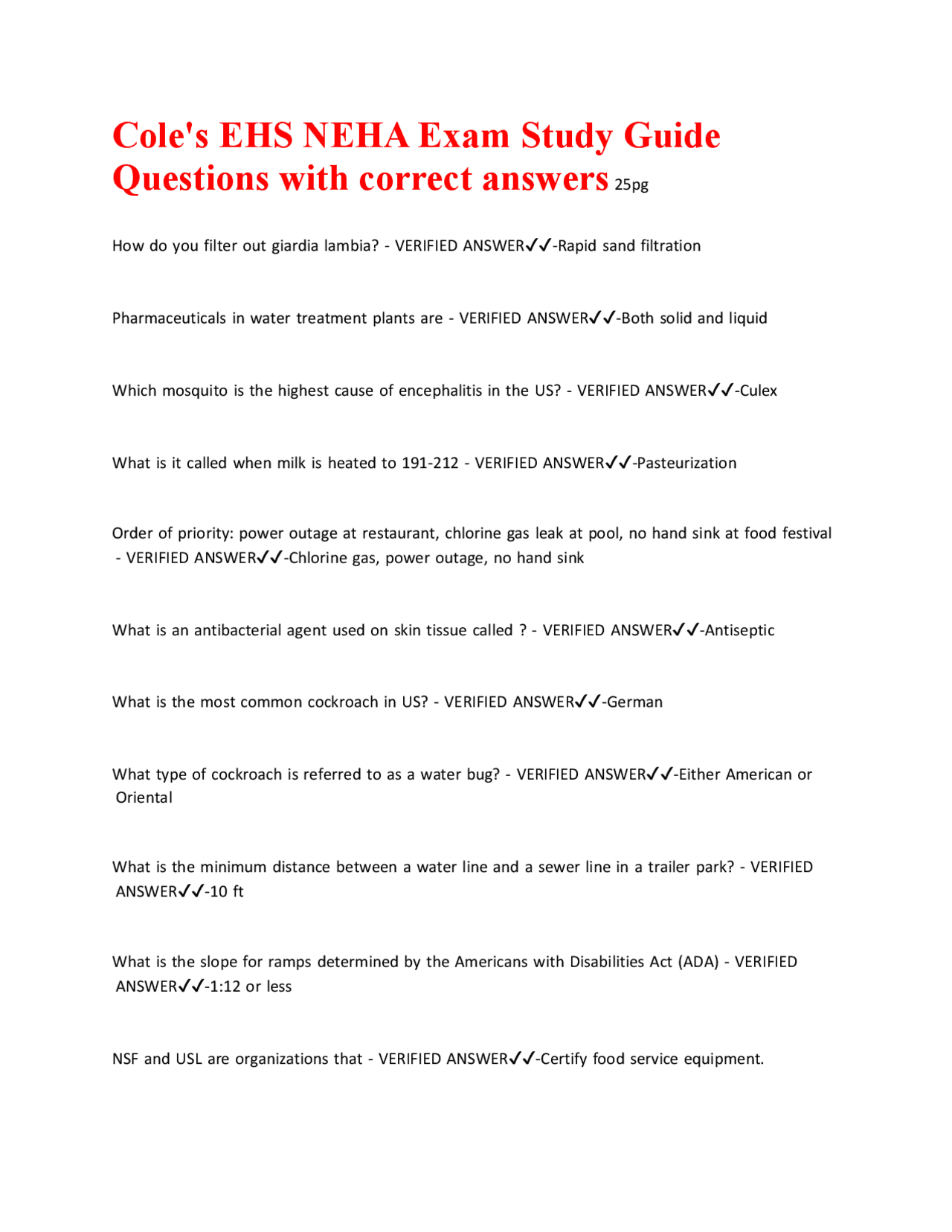 Cole's EHS NEHA Exam Study Guide Questions with correct answers | Exams ...