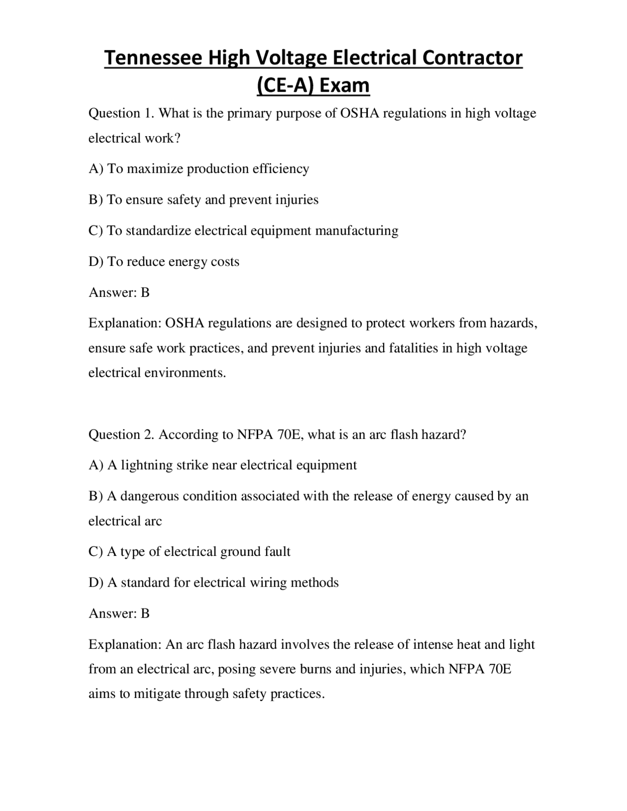 Tennessee High Voltage Electrical Contractor (CE-A) Exam | Exams ...