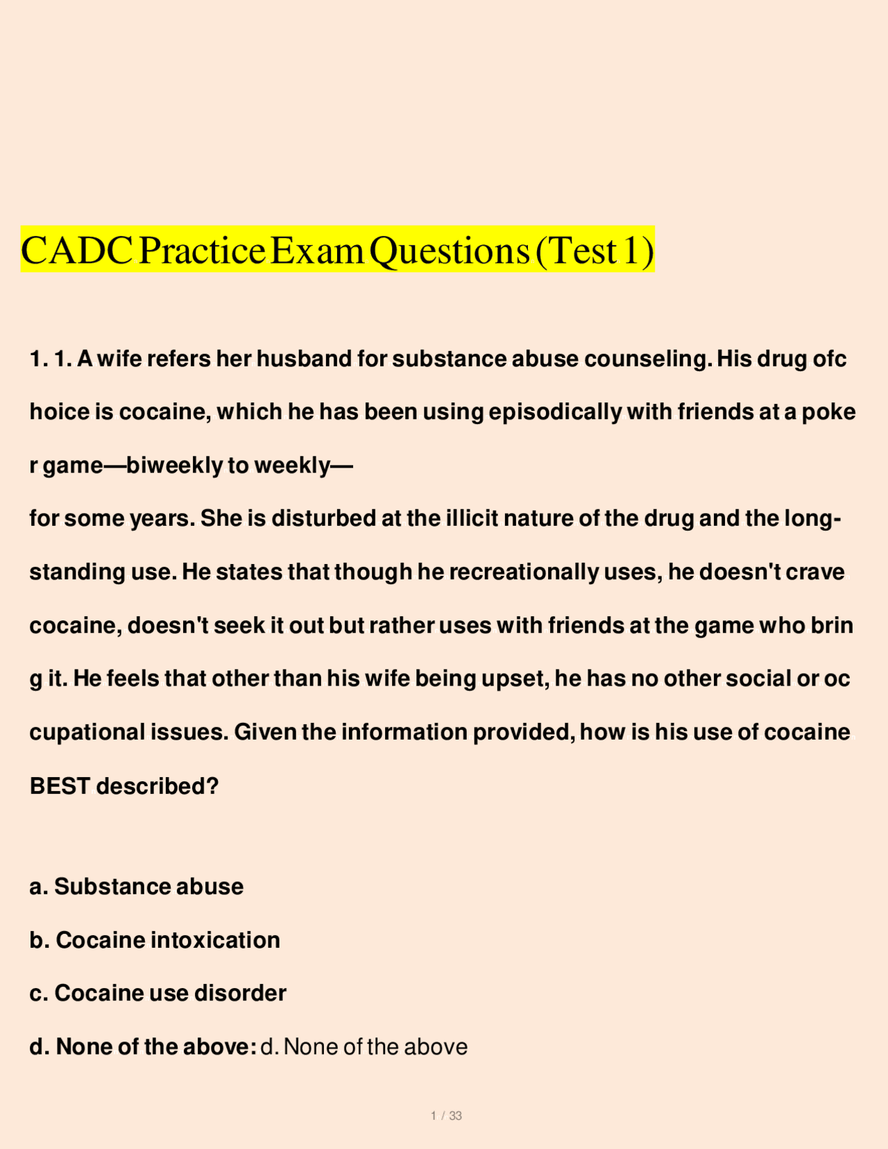 CADC PRACTICE EXAM NEWEST ACTUAL EXAM COMPLETE 320 QUESTONS AND CORRECT ...