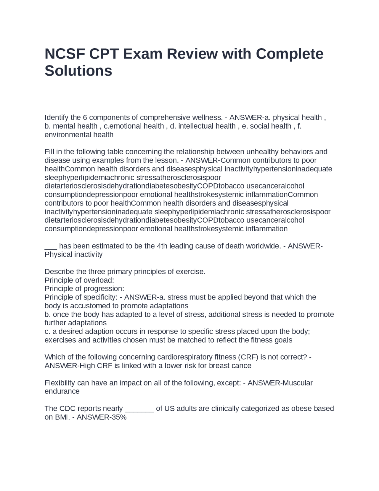 NCSF CPT Exam Review with Complete Solutions | Exams Advanced Education ...