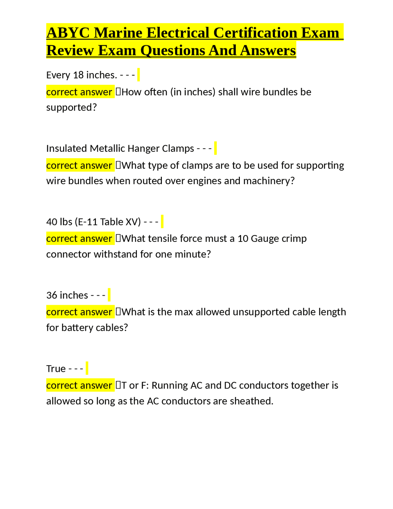 ABYC Marine Electrical Certification Exam: Q&A Review | Exams ...