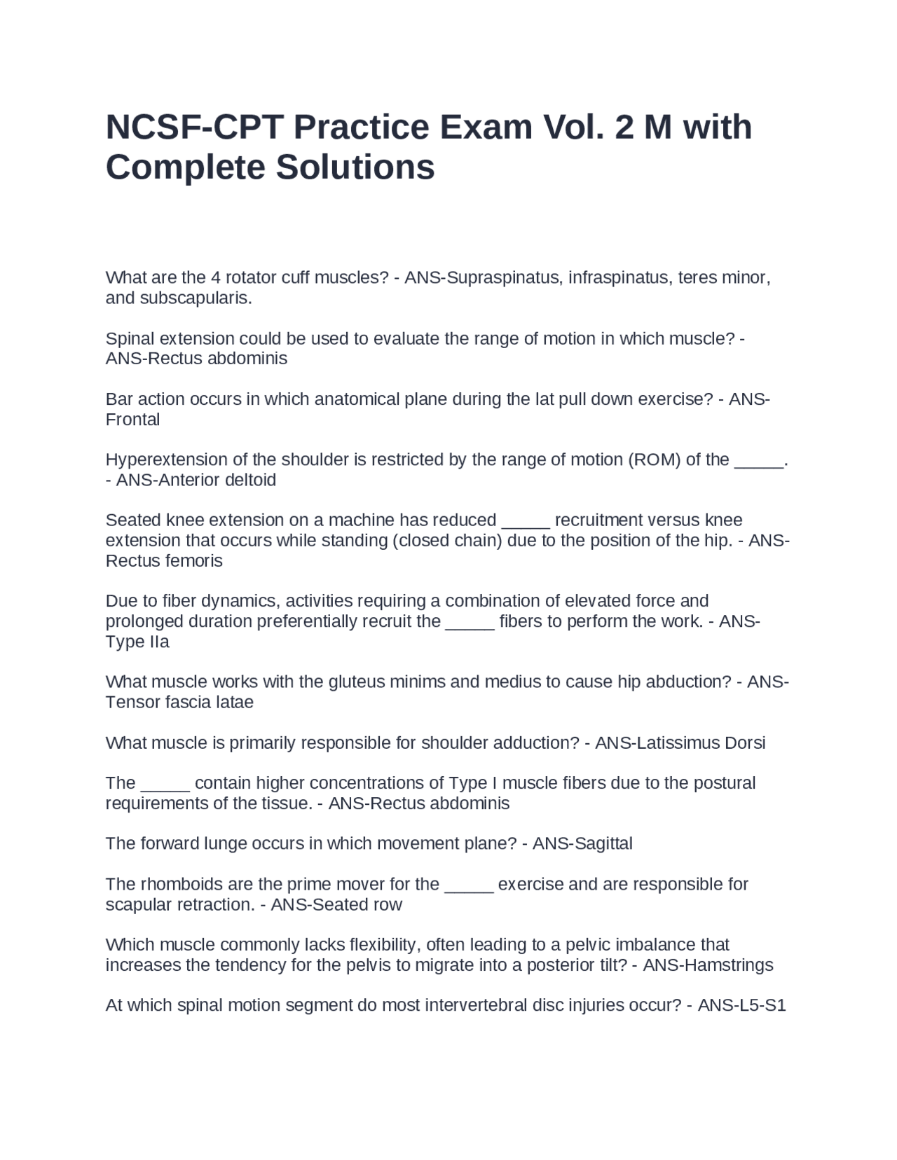 NCSF-CPT Practice Exam Vol. 2 M with Complete Solutions | Exams ...