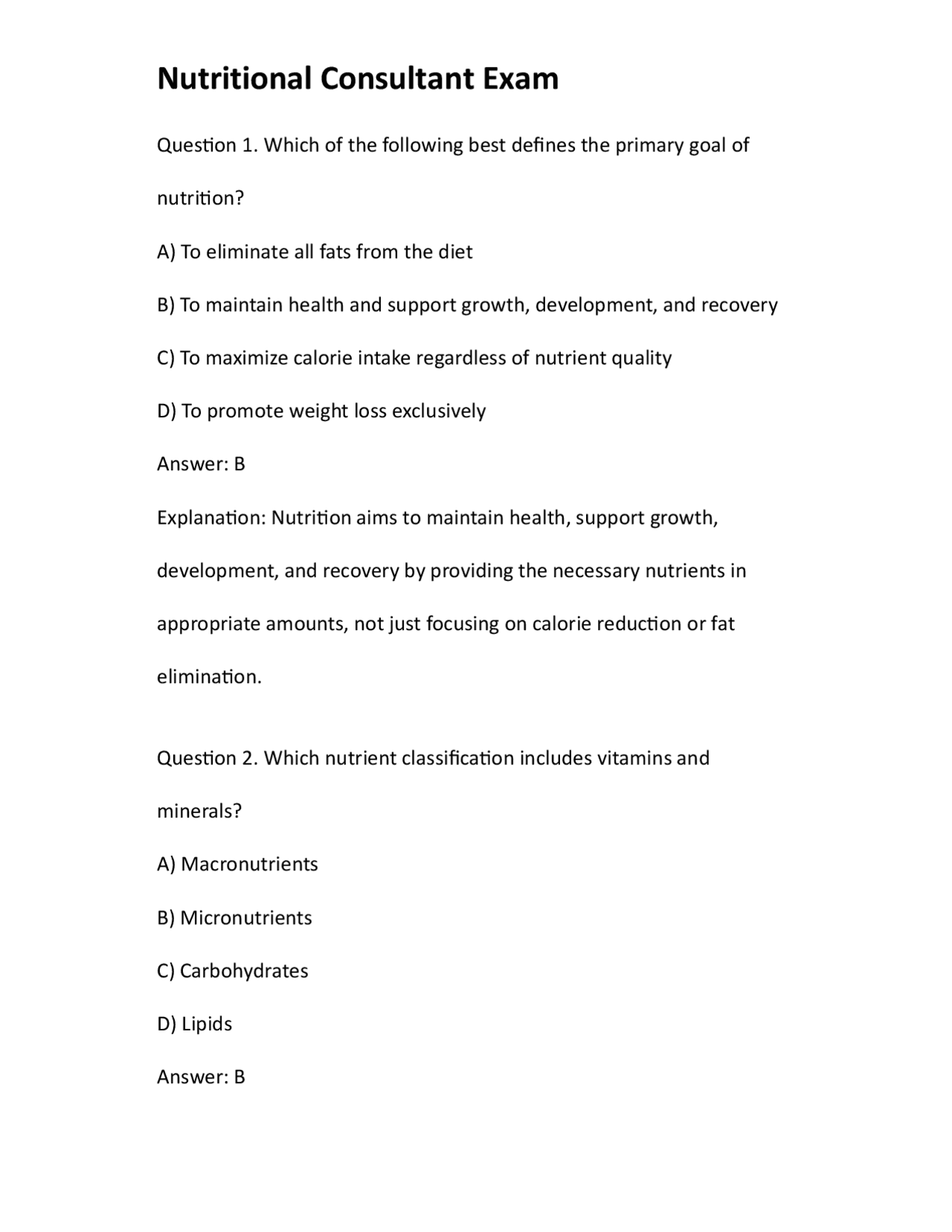 Nutritional Consultant Exam | Exams Technology | Docsity