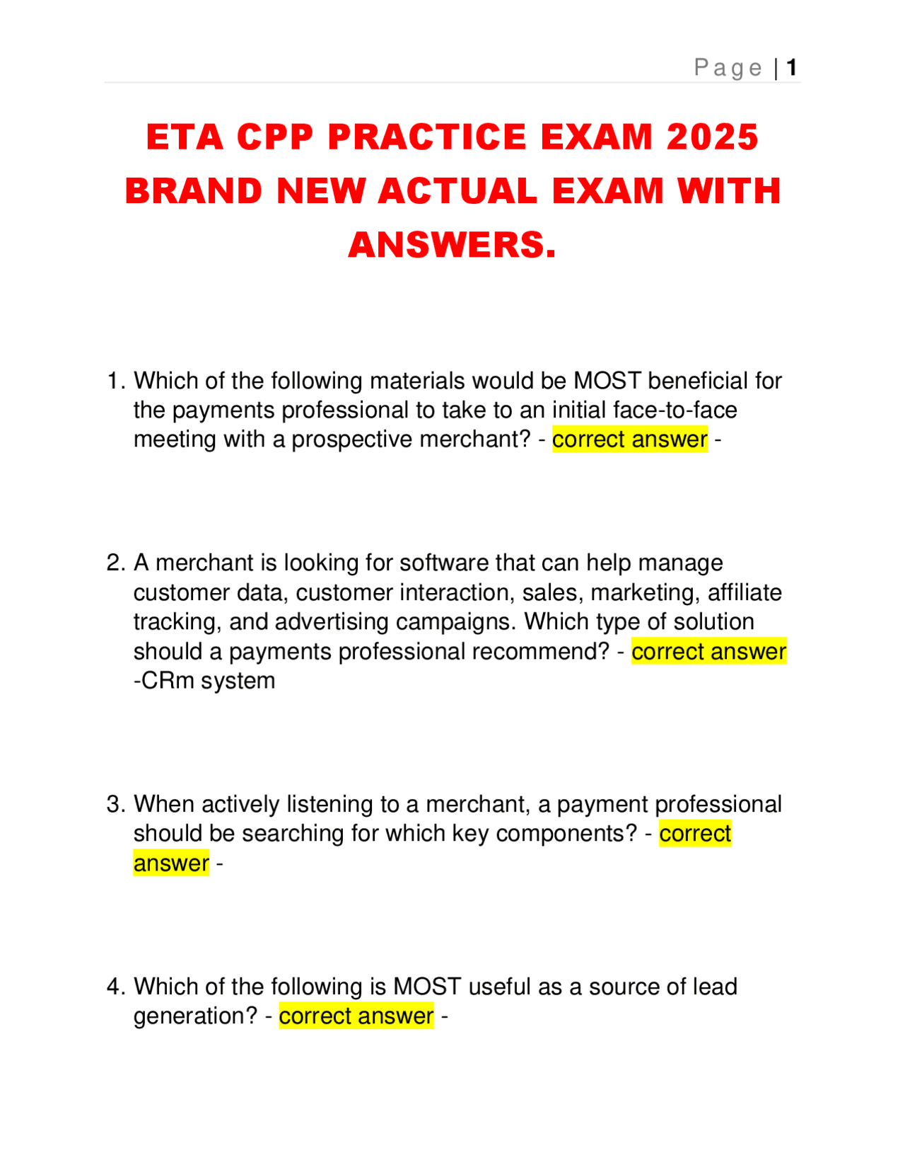 ETA CPP PRACTICE EXAM 2025 BRAND NEW ACTUAL EXAM WITH ANSWERS. | Exams ...