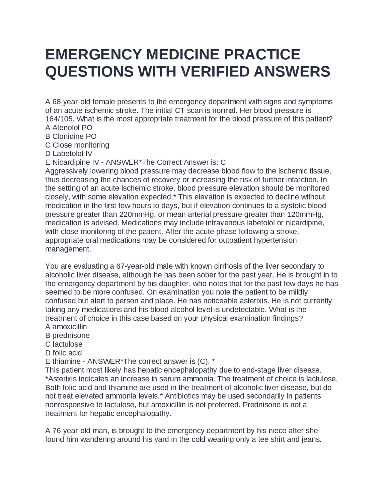 EMERGENCY MEDICINE PRACTICE QUESTIONS WITH VERIFIED ANSWERS | Exams ...