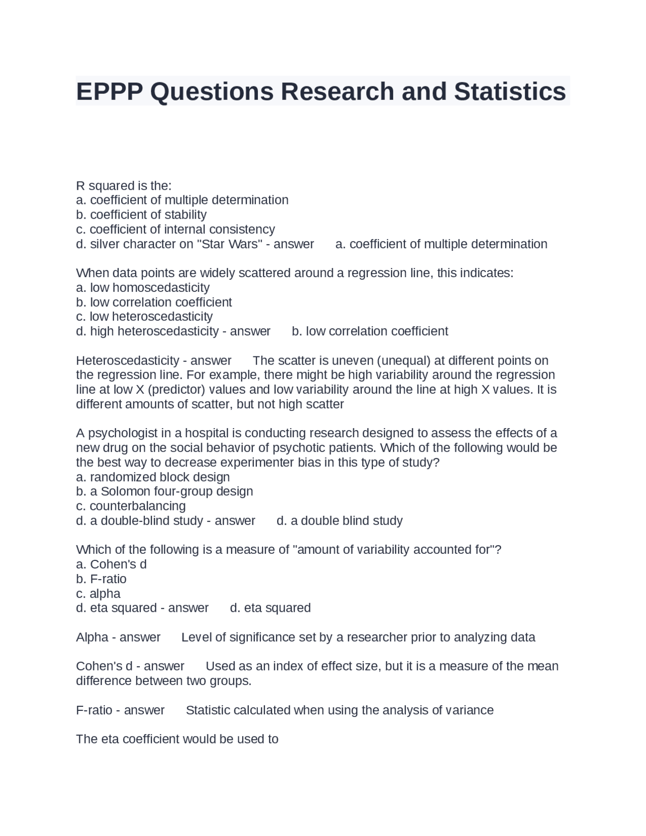 EPPP Questions Research and Statistics Questions and Answers | Exams ...