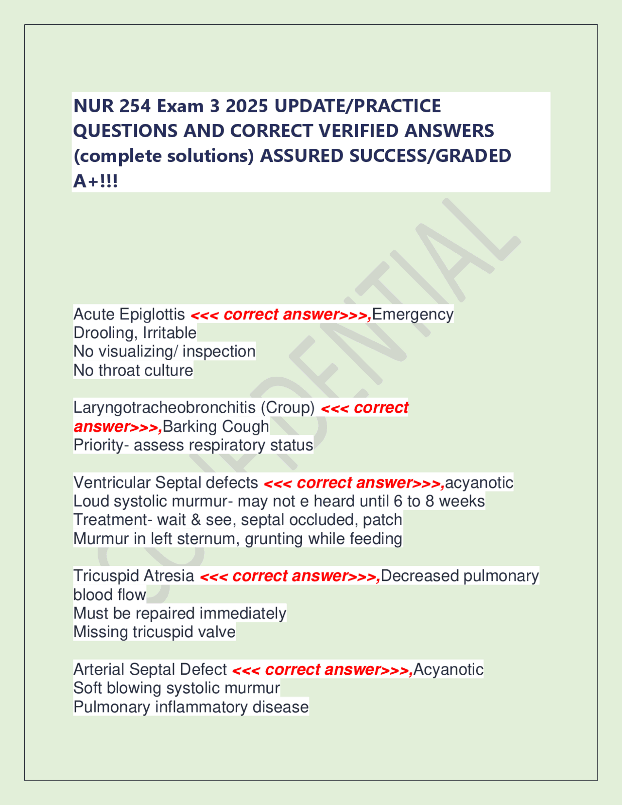 NUR 254 Exam 3 2025 UPDATE/PRACTICE QUESTIONS AND CORRECT VERIFIED ...