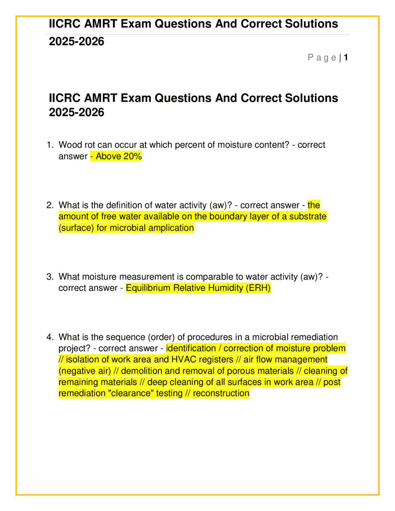 IICRC AMRT Exam Questions And Correct Solutions 2025-2026 | Exams ...