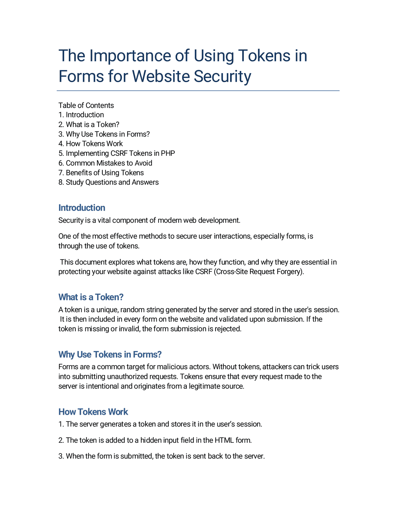 Enhancing Web Security with Tokens in PHP Forms | Study notes Computer ...