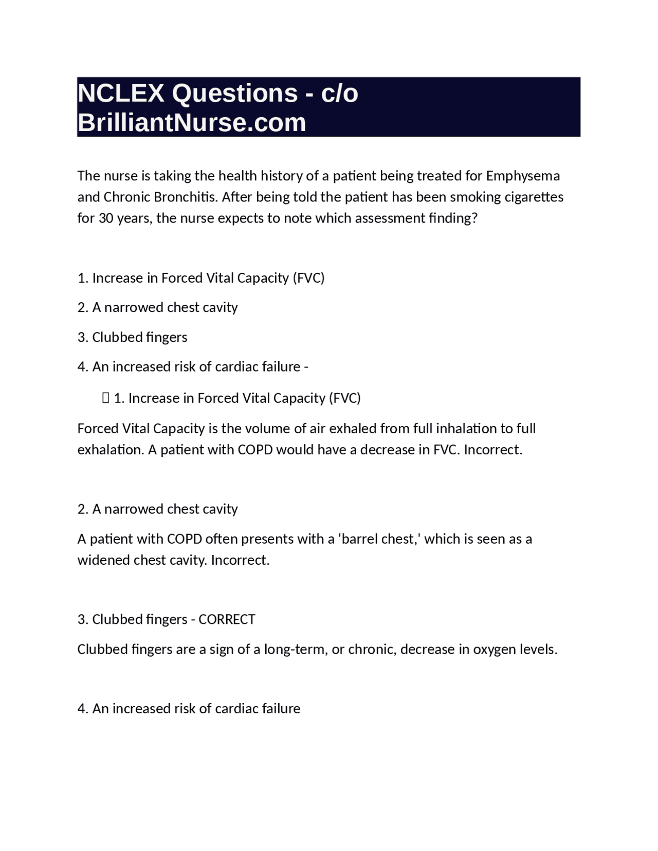 NCLEX Questions - c/o BrilliantNurse.com | Exams Nursing | Docsity