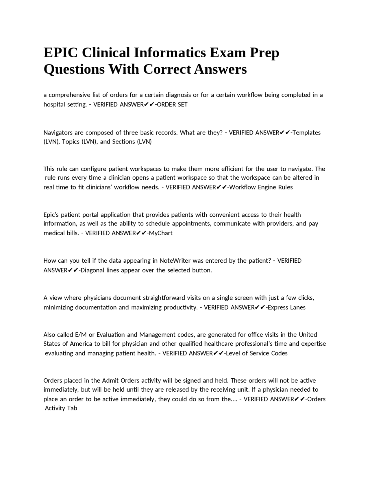 Epic Clinical Informatics Exam Prep: Questions and Verified Answers ...