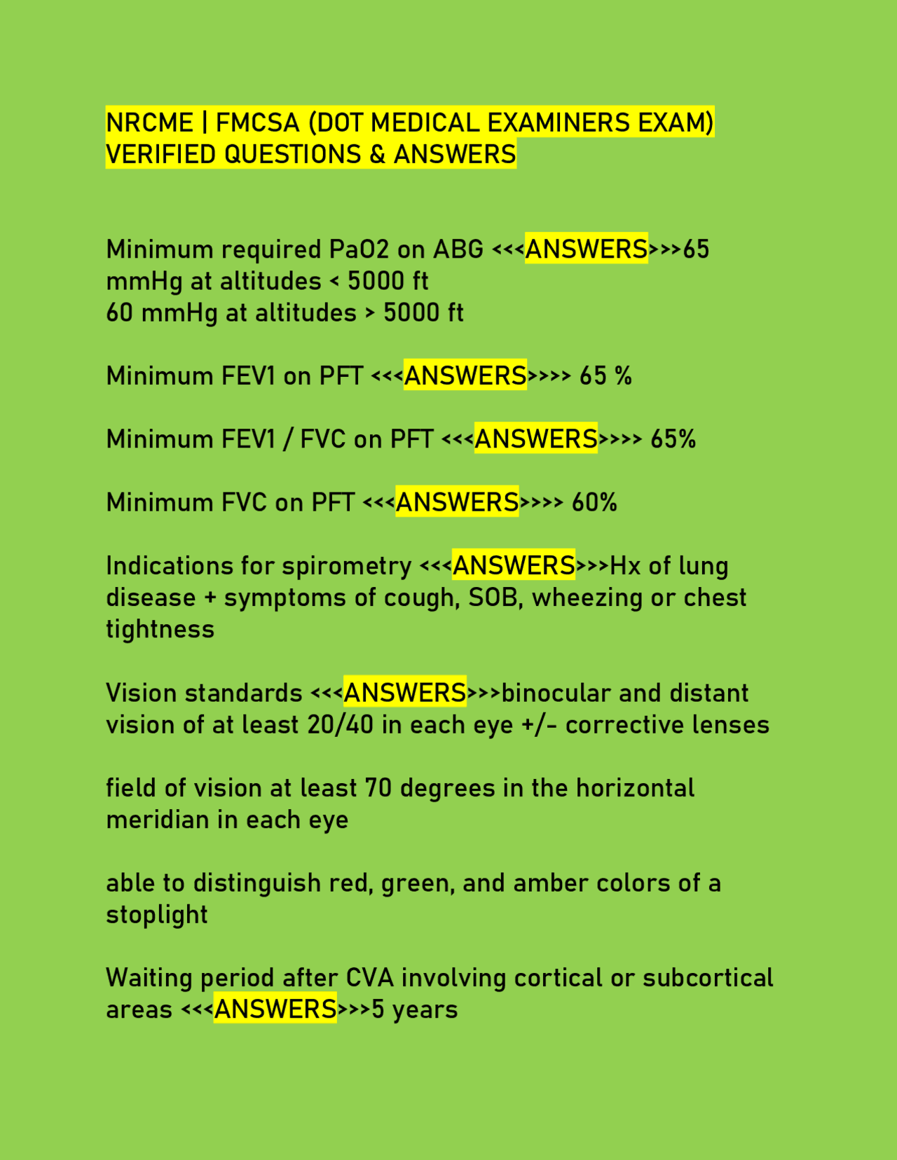 NRCME FMCSA DOT Medical Examiners Exam: Verified Q&A | Exams Nursing ...