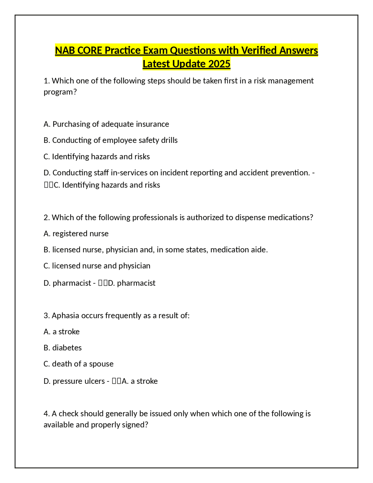 NAB CORE Practice Exam Questions with Verified Answers Latest Update ...