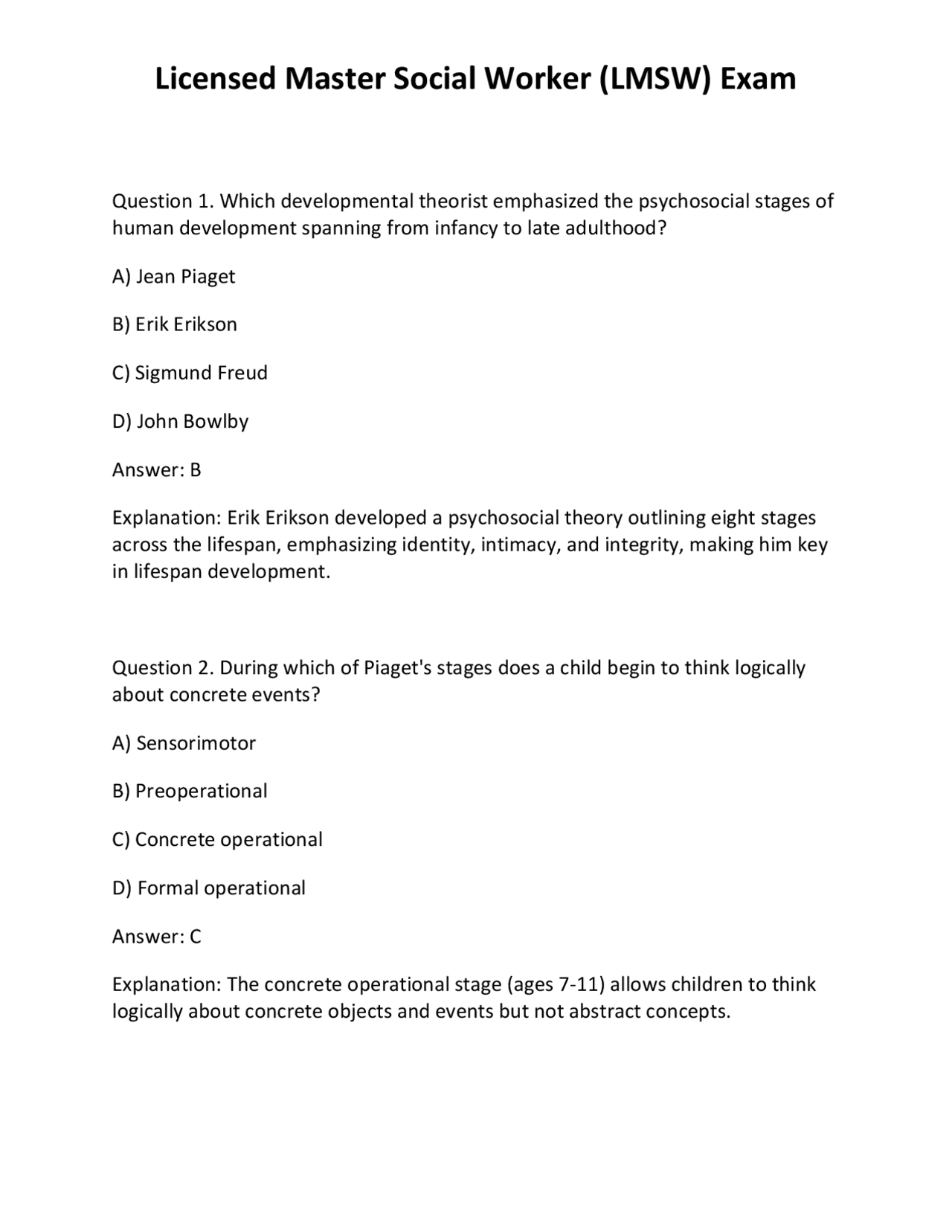 Licensed Master Social Worker (LMSW) Exam | Exams Technology | Docsity