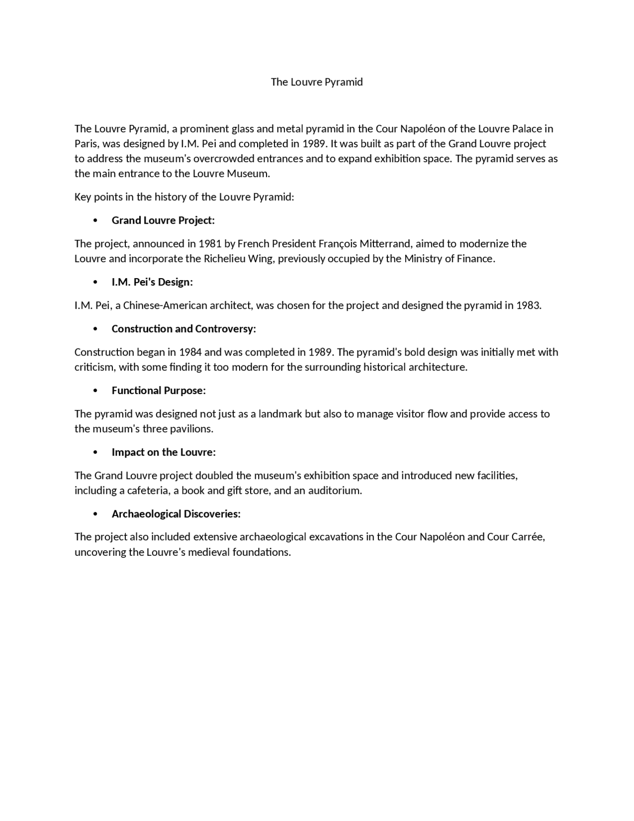 The Louvre Pyramid of France | Essays (high school) History | Docsity