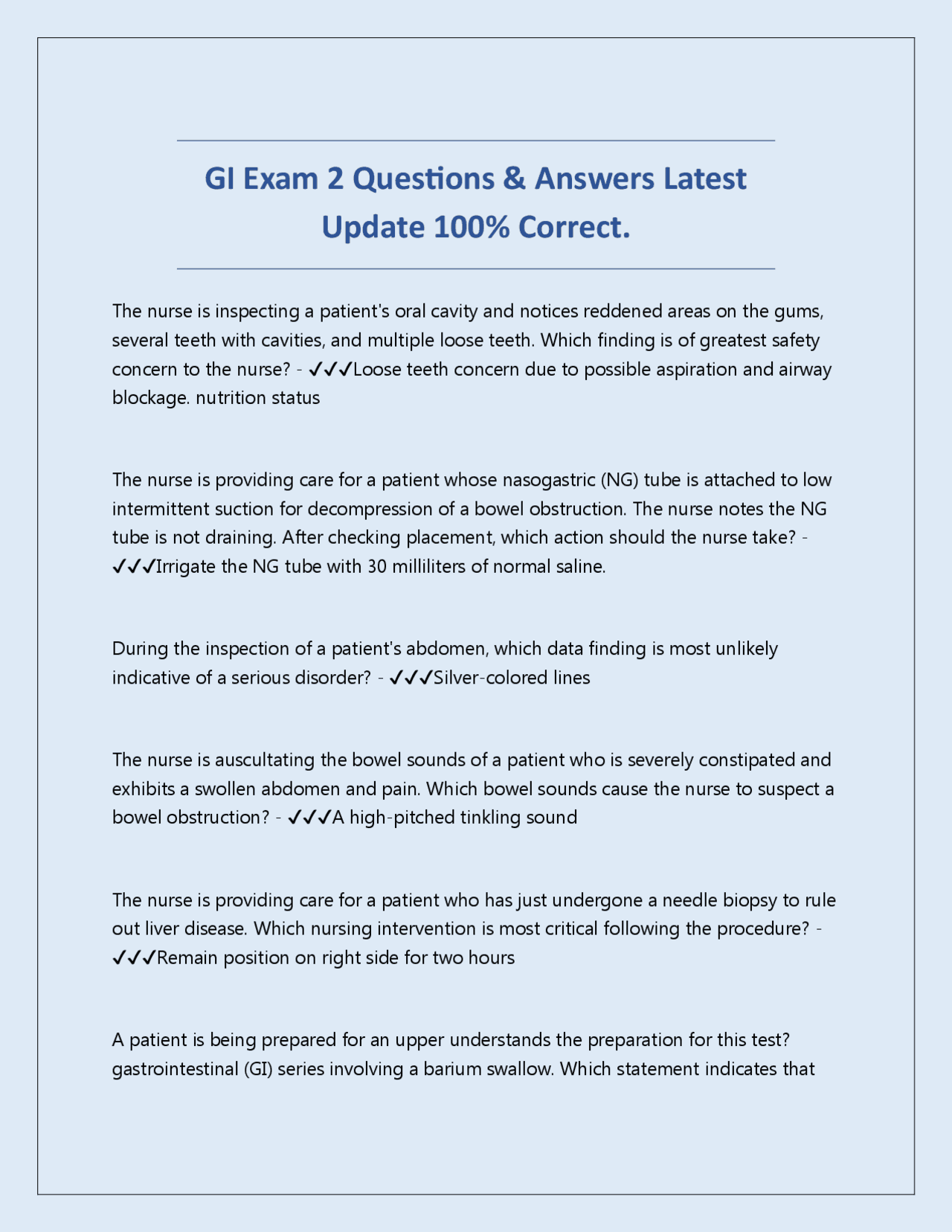 GI Exam 2 Questions & Answers Latest Update 100% Correct. | Exams ...