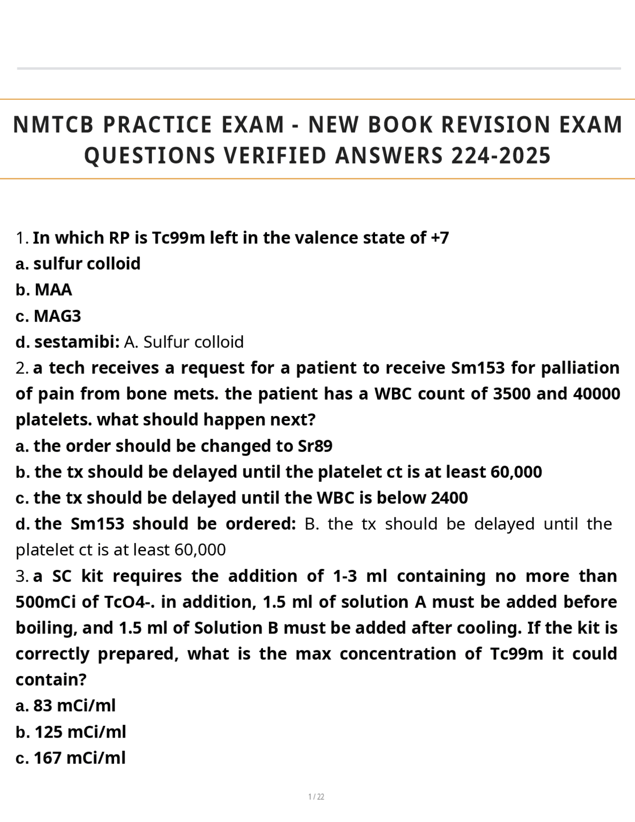 NMTCB PRACTICE EXAM - NEW BOOK REVISION EXAM QUESTIONS VERIFIED ANSWERS ...