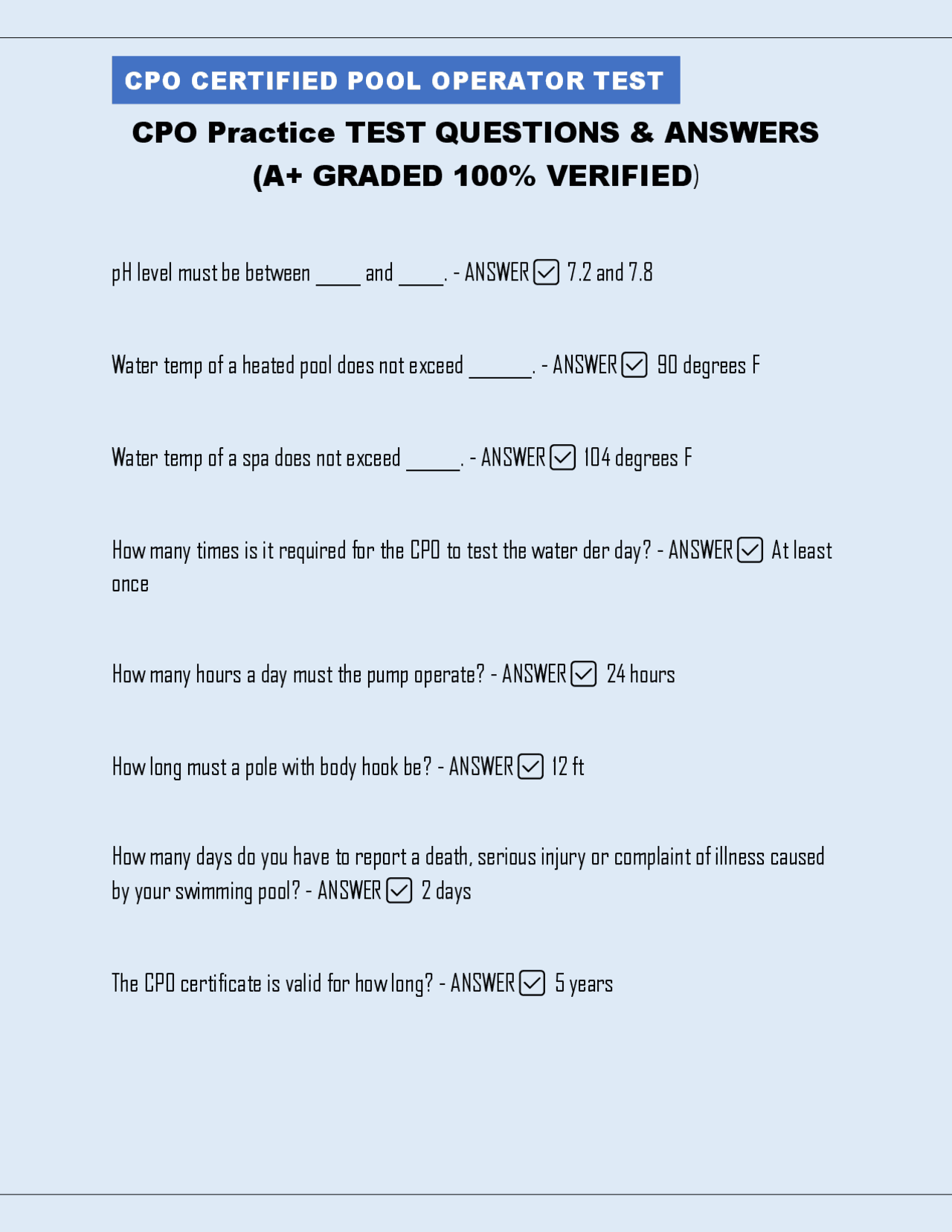 CPO Practice TEST QUESTIONS & ANSWERS (A+ GRADED 100% VERIFIED) | Exams ...