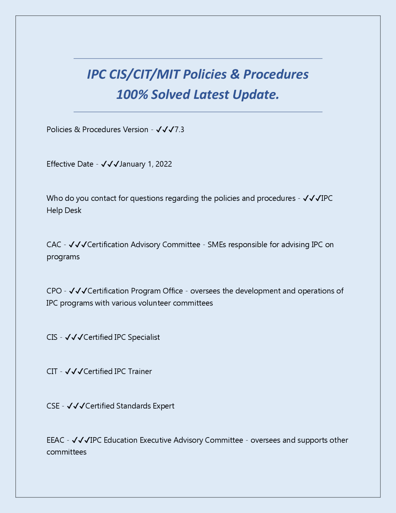 IPC CIS/CIT/MIT Policies & Procedures 100% Solved Latest Update ...