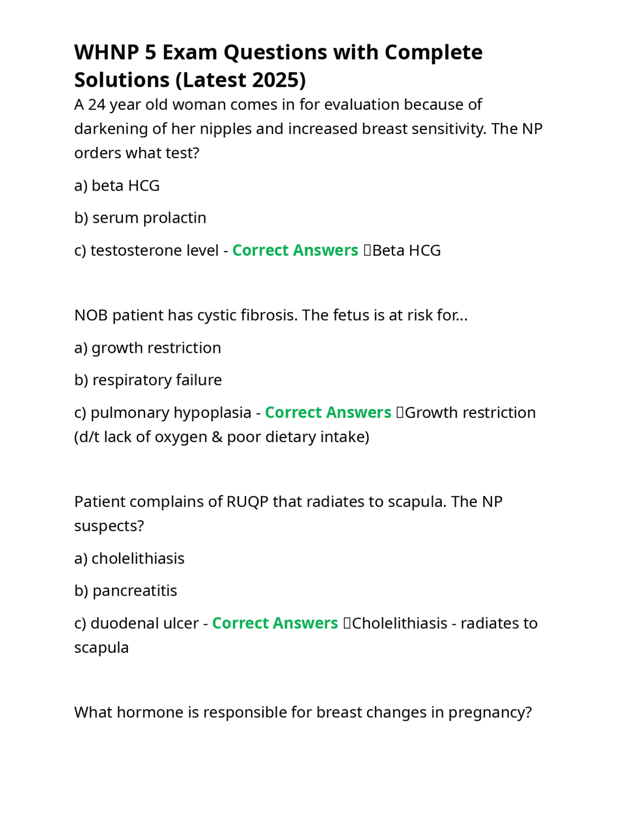 WHNP 5 Exam Questions with Complete Solutions (Latest 2025) | Exams ...