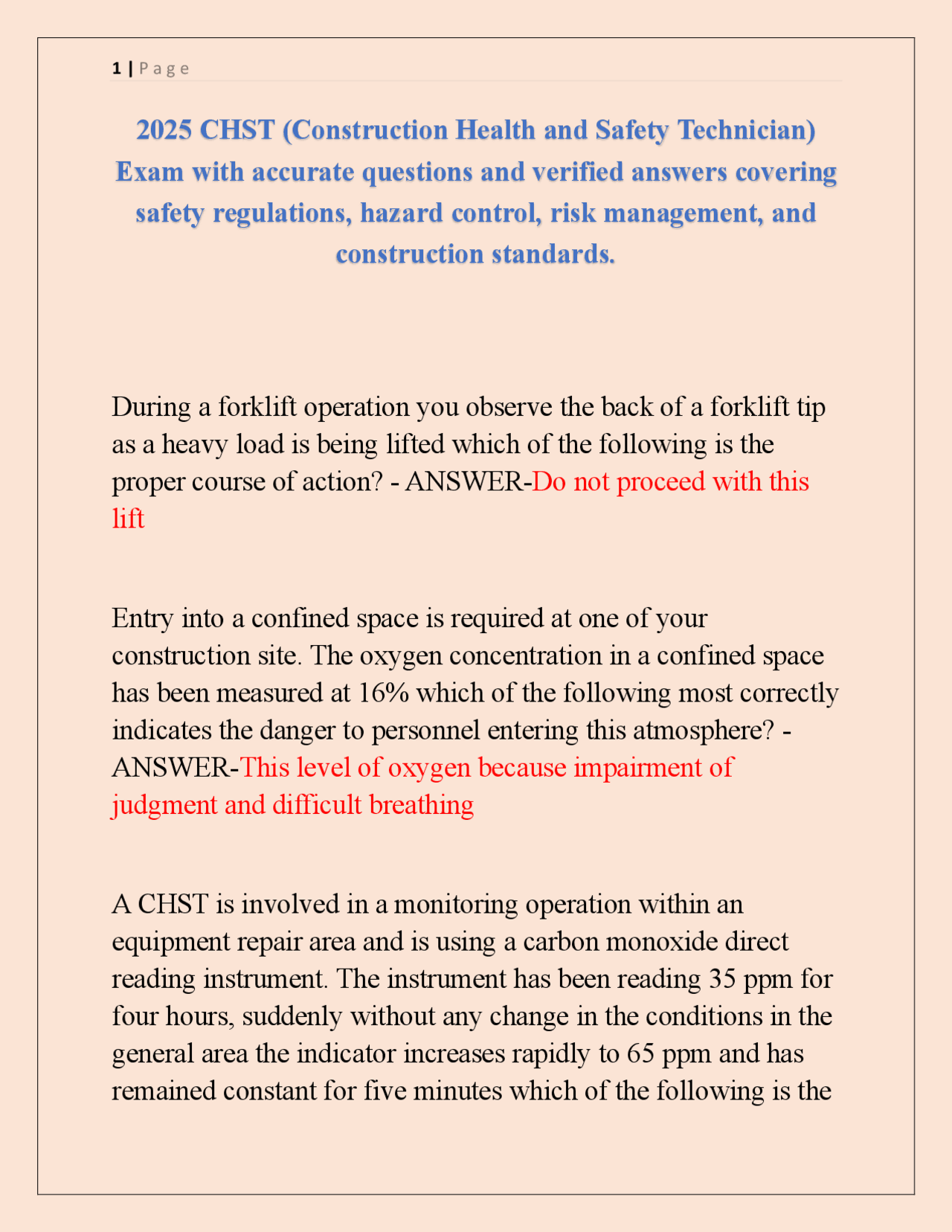 2025 CHST (Construction Health and Safety Technician) Exam with ...